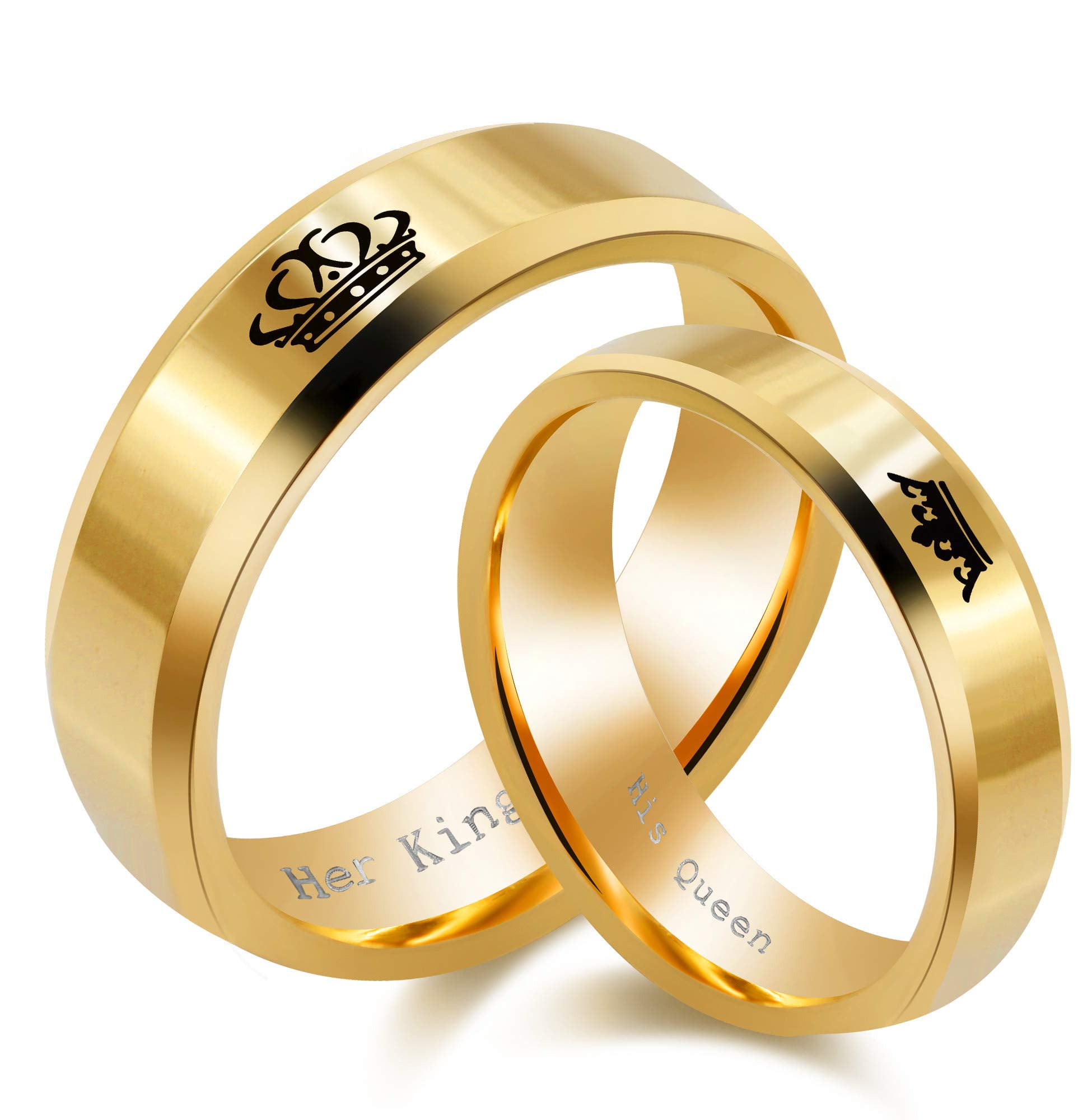 Uloveido His Queen Ring Gold Color Stainless Steel Matching Promise ...
