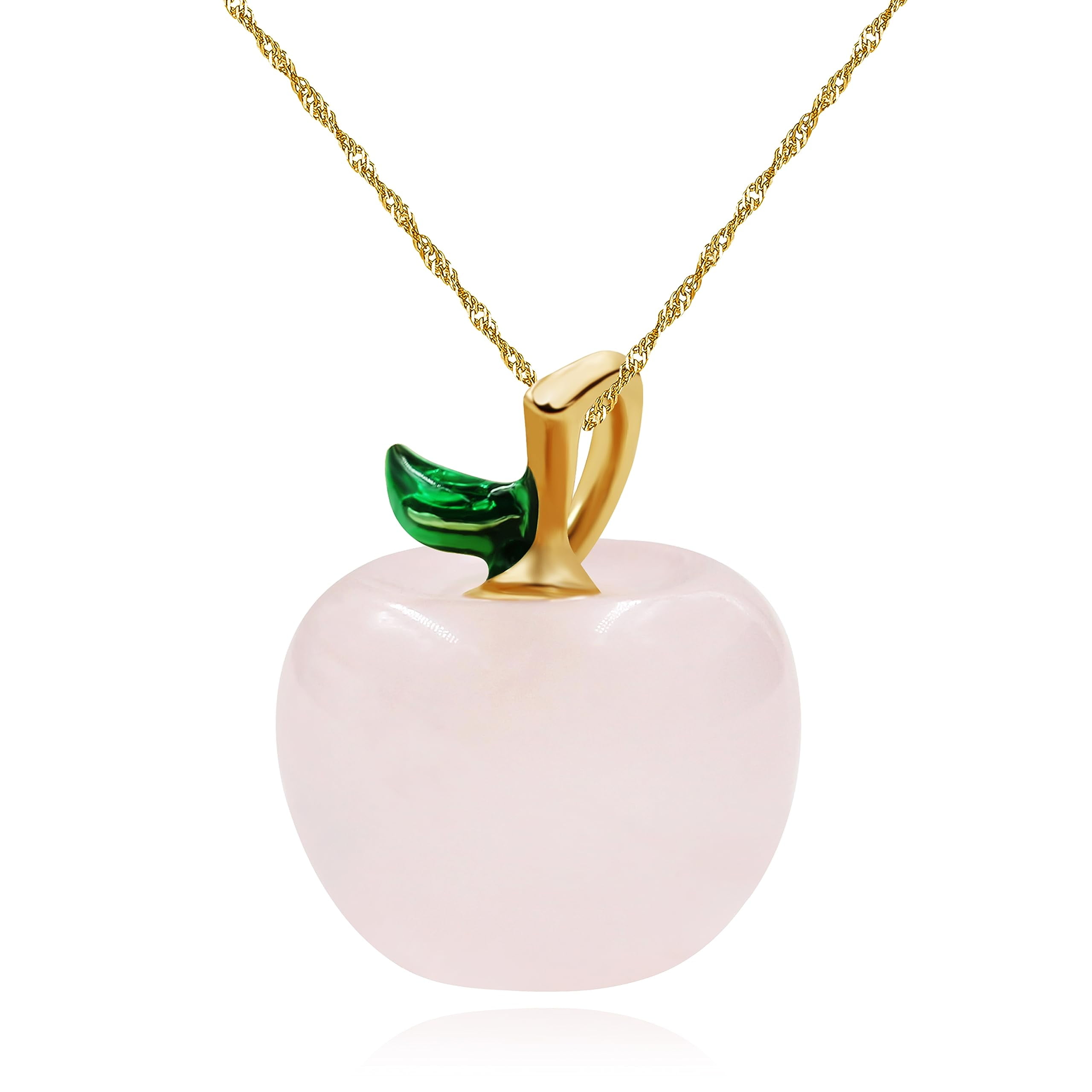 Uloveido Natural Rose Quartz Apple Necklace Cute Pink Crystal Apple ...