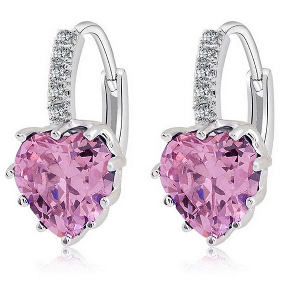 Uloveido Pink Heart Leverback Earrings for White Gold Plated Lever Back ...