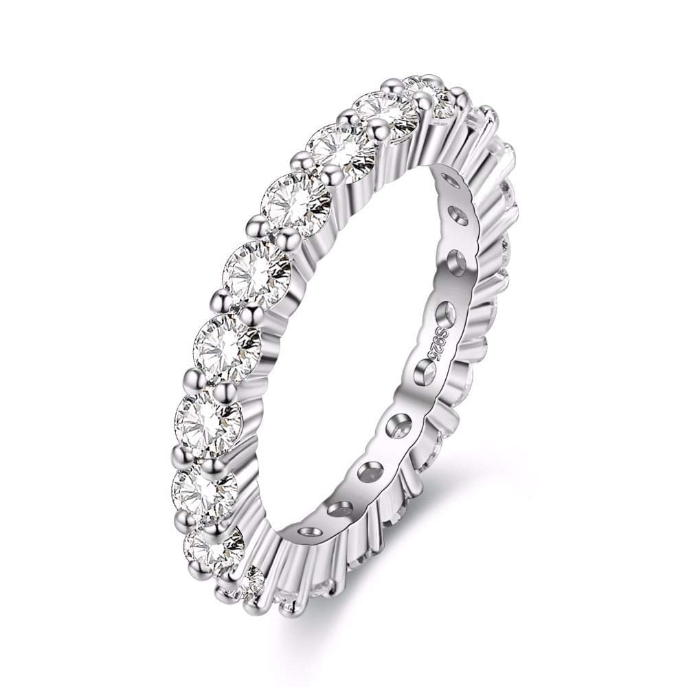 Uloveido Platinum Plated 3mm Cubic Zirconia Eternity Stack Engagement ...