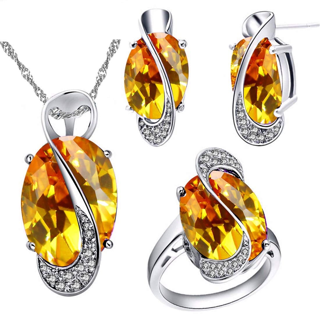 Uloveido Platinum Plated Oval Shape Yellow Crystal Pendant Necklace ...