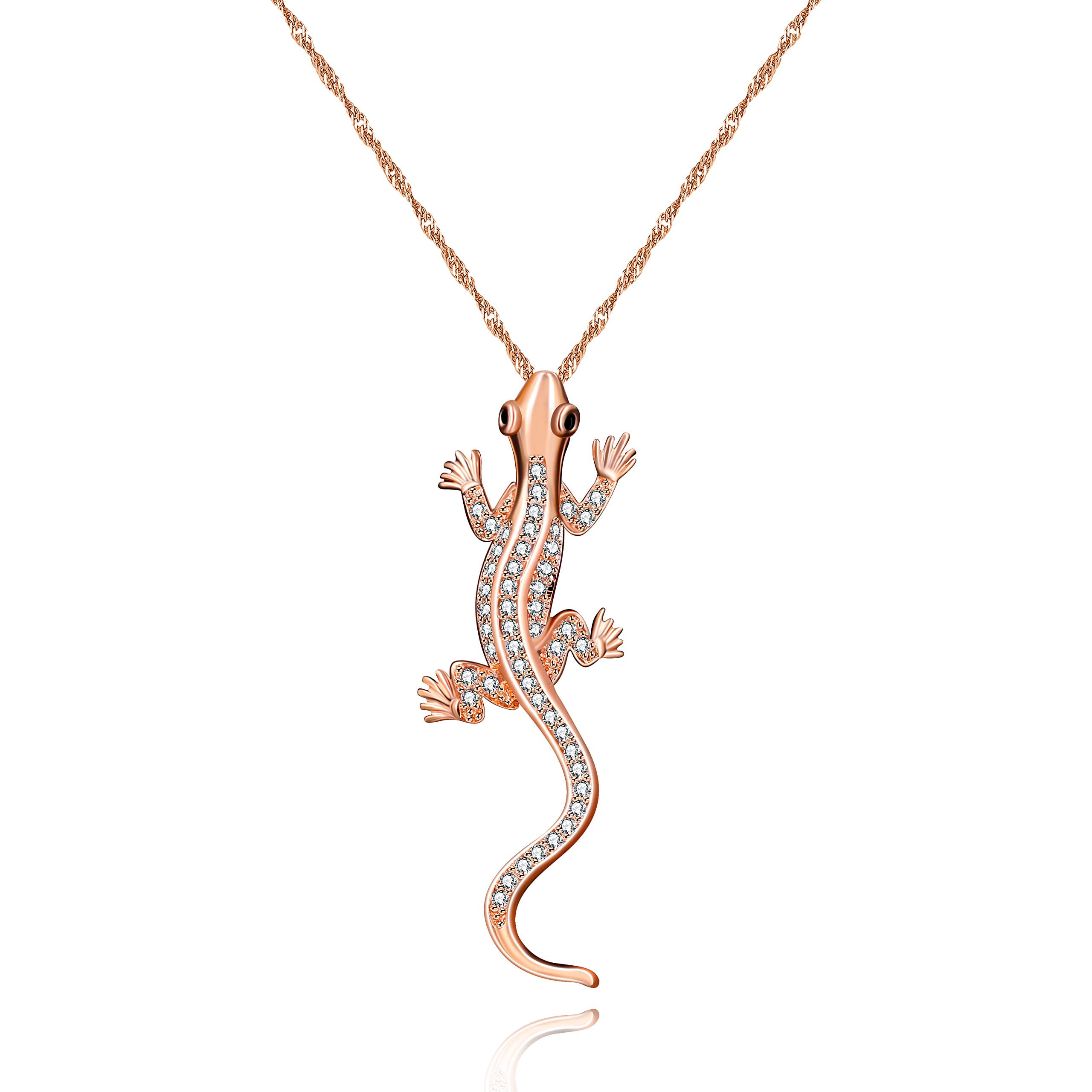 Uloveido Rose Gold Plated Cubic Zirconia Pave Gecko Lizard Animal ...