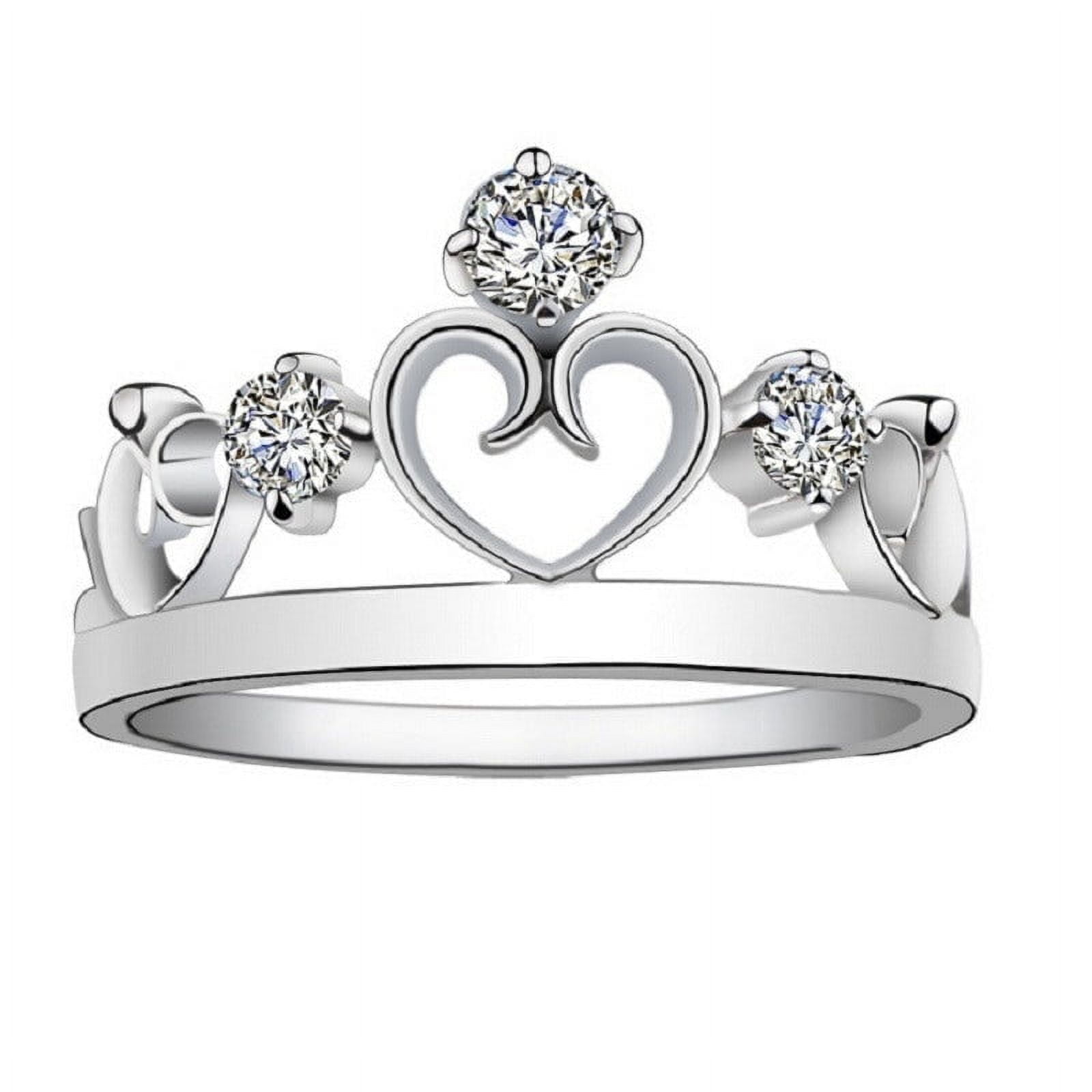 Uloveido Round CZ Princess Heart Crown Tiara Band Ring Wedding Promise ...