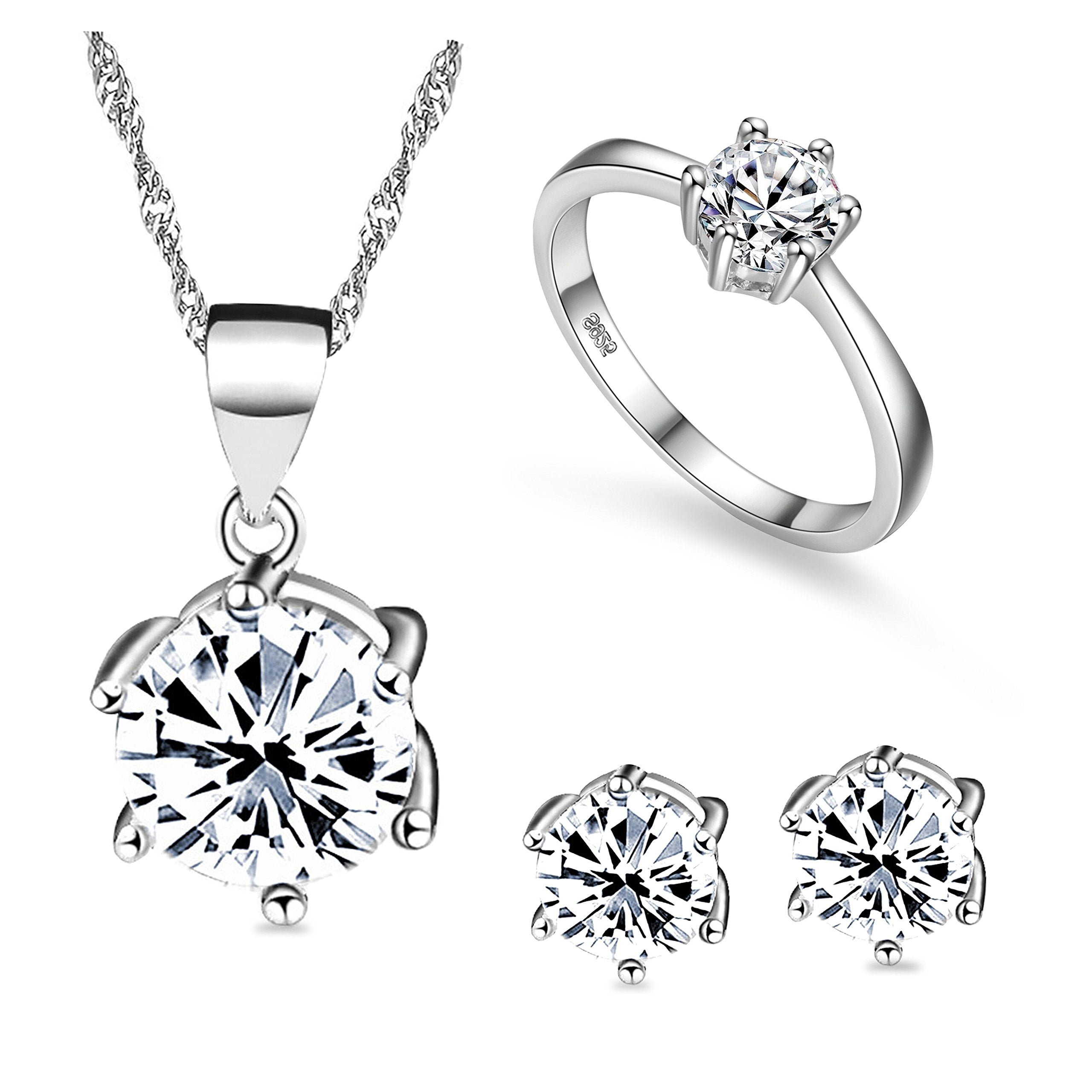 Uloveido Silver Color Created CZ Diamond Wedding Jewelry Set for Bridal ...