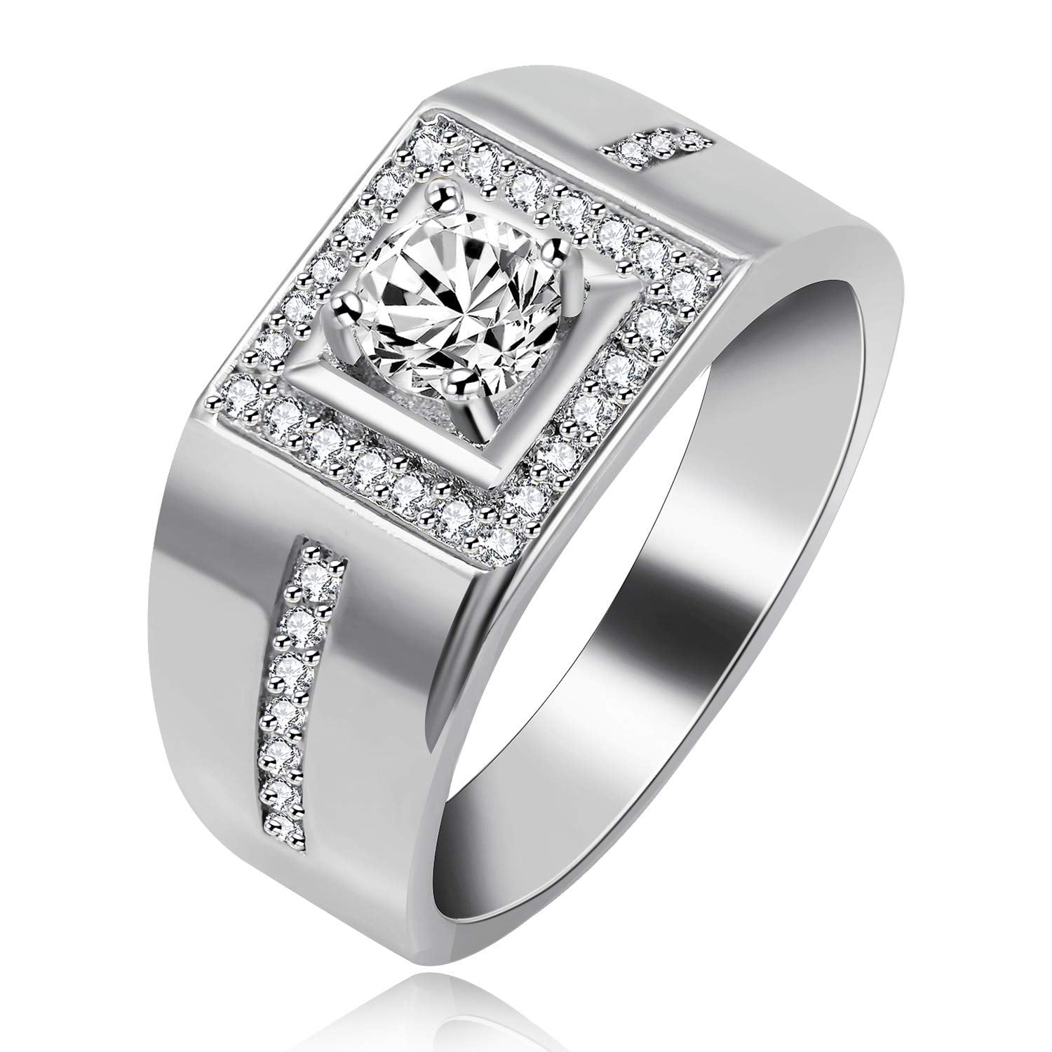 Uloveido Silver Color Simulated Diamond Square Wedding Band Engagement ...