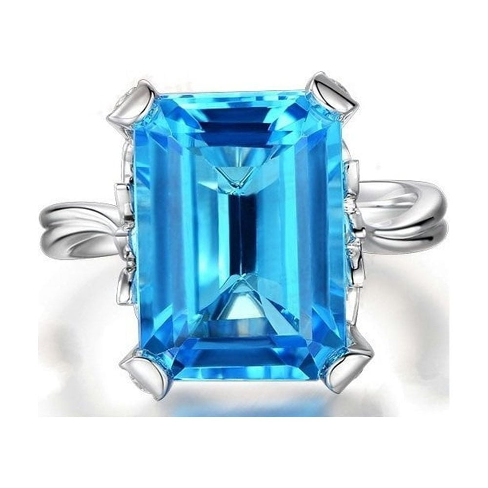 Uloveido Women's Big Emerald Cut Blue CZ Ring Large Rectangular Zircon ...
