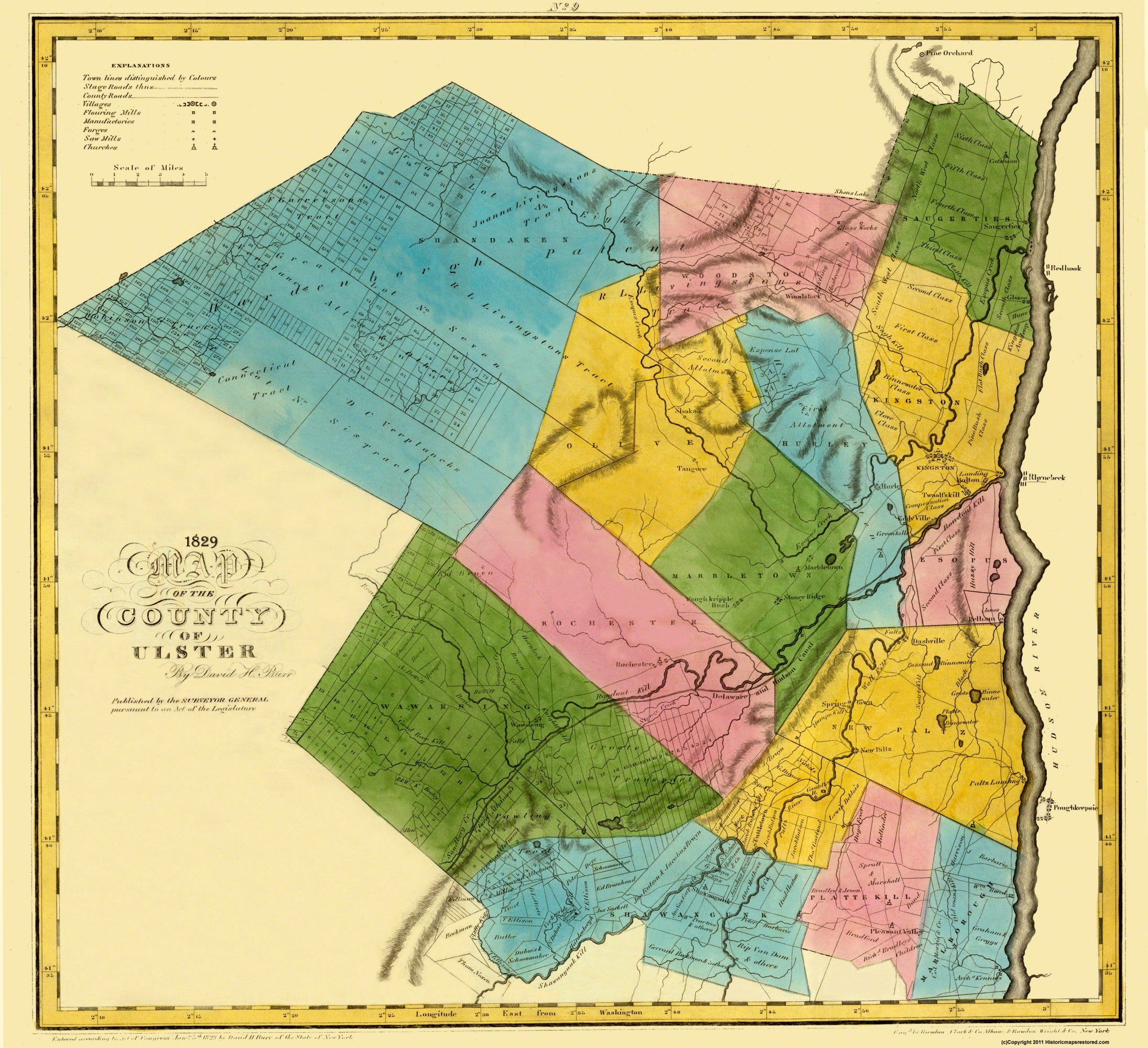 Historic County Map - Ulster County New York - Burr 1829 - 25.19 x 23 ...