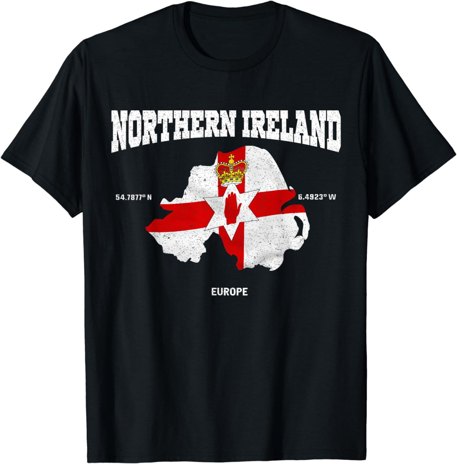 Ulster Flag, Northern Ireland Map, and Coordinates Tee T-Shirt ...