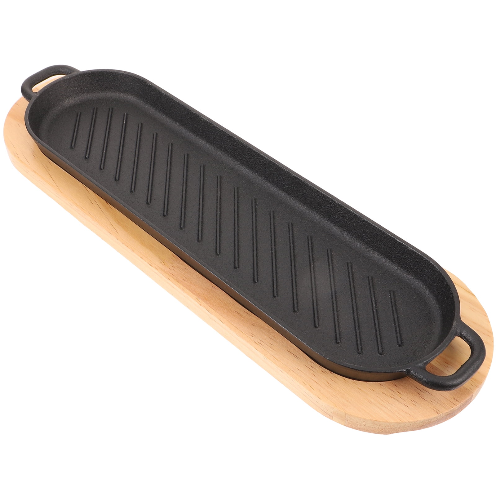 Ulthilift Cast Iron Steak Plate Steak Serving Plate With Wooden Base ...