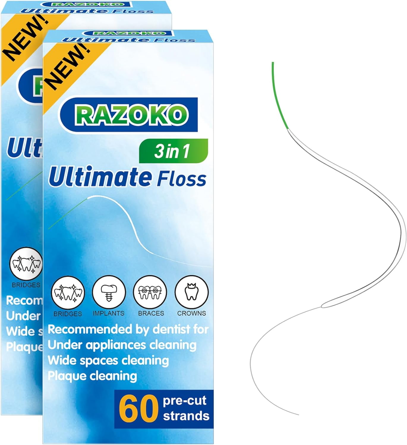 Ultimate Dental Floss for Braces - 60 Pre-Cut Strands Efficient Cleaning for Implants, Bridges ...