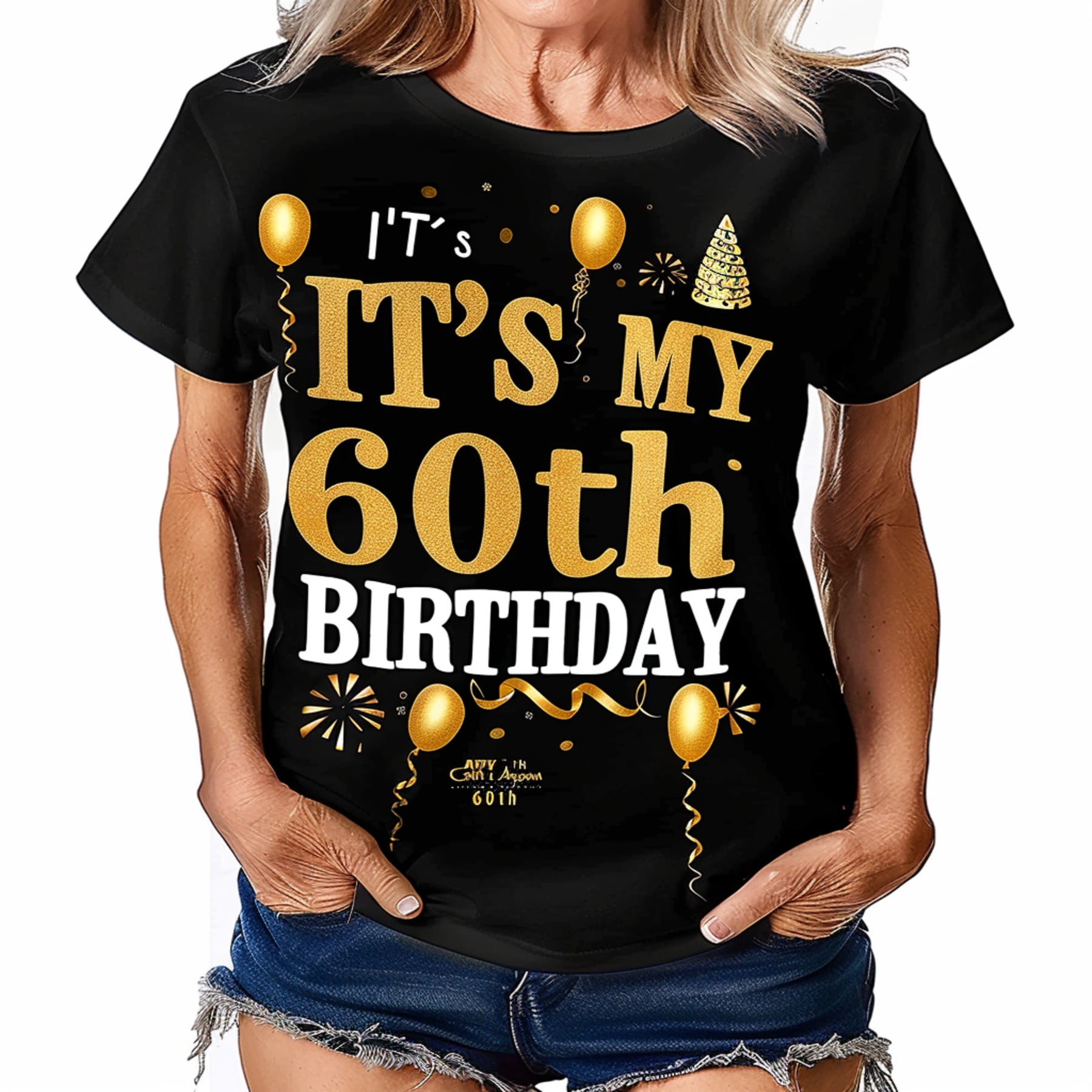 Ultimate Elegance: Women's Black T Shirt Celebrate 60th Birthday in ...