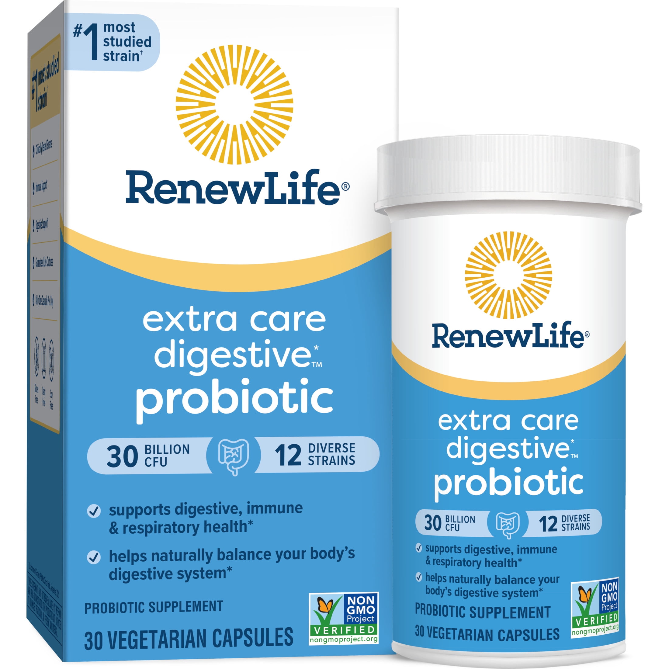 Renew Life Daily Extra Care Digestive Probiotic, 30 Billion CFU, 12 ...