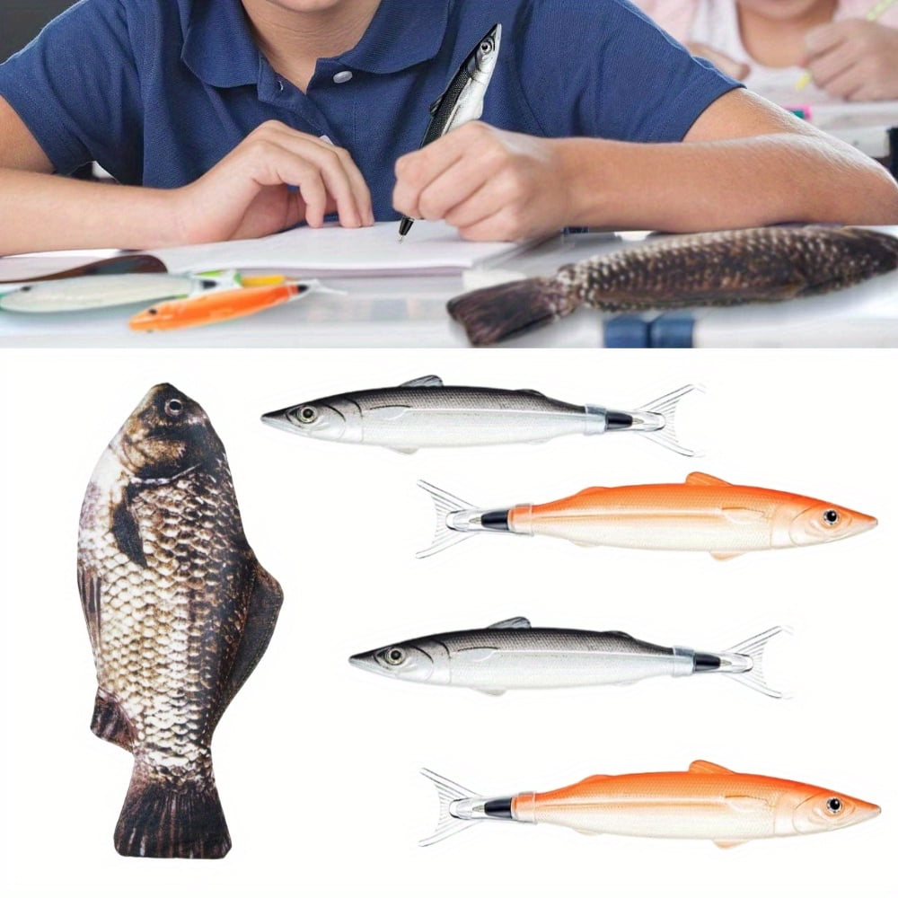 Ultimate Gag Gift Set: Lifelike Fish Pen Pouch with 4 Assorted Fish ...