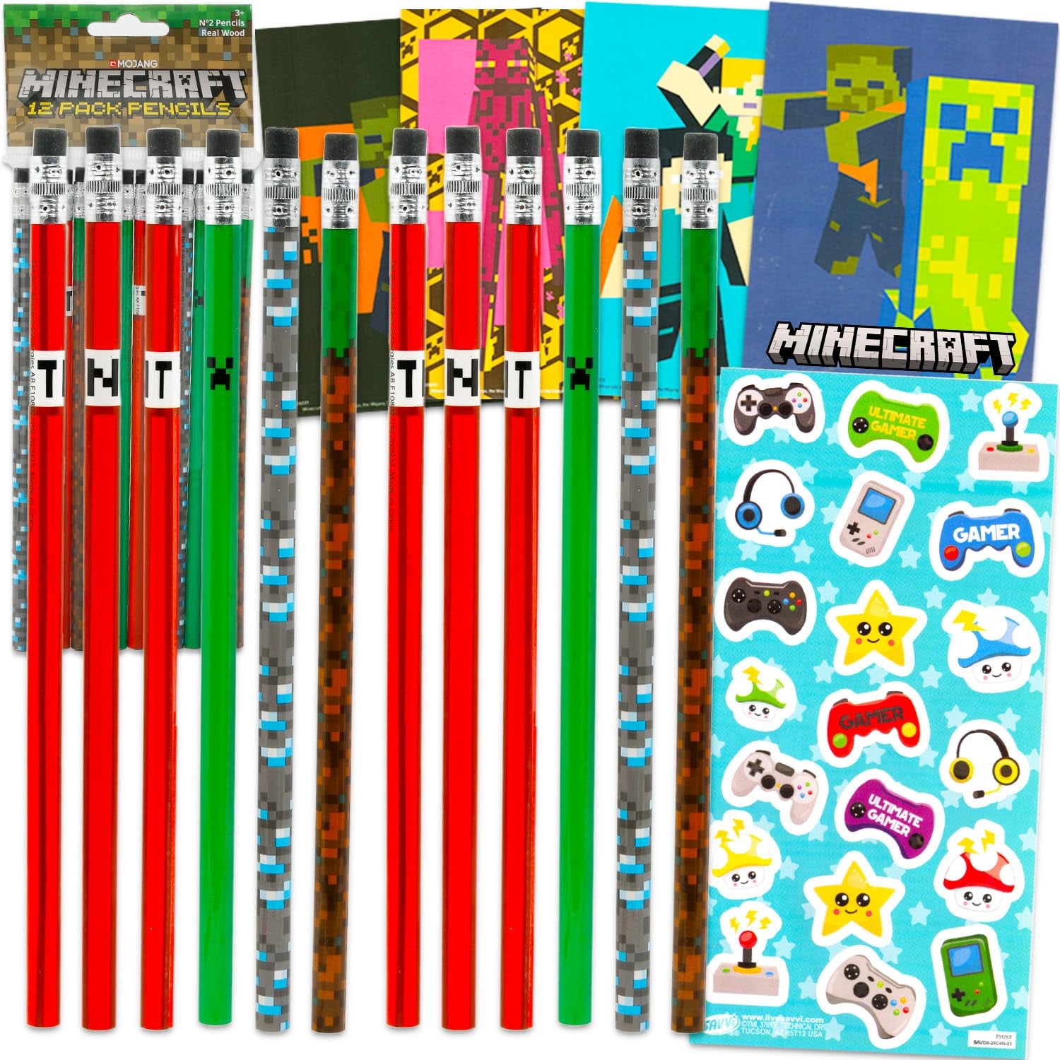 Ultimate Minecraft Party Favors Set - Bundle with 24 Pencils and 24 ...