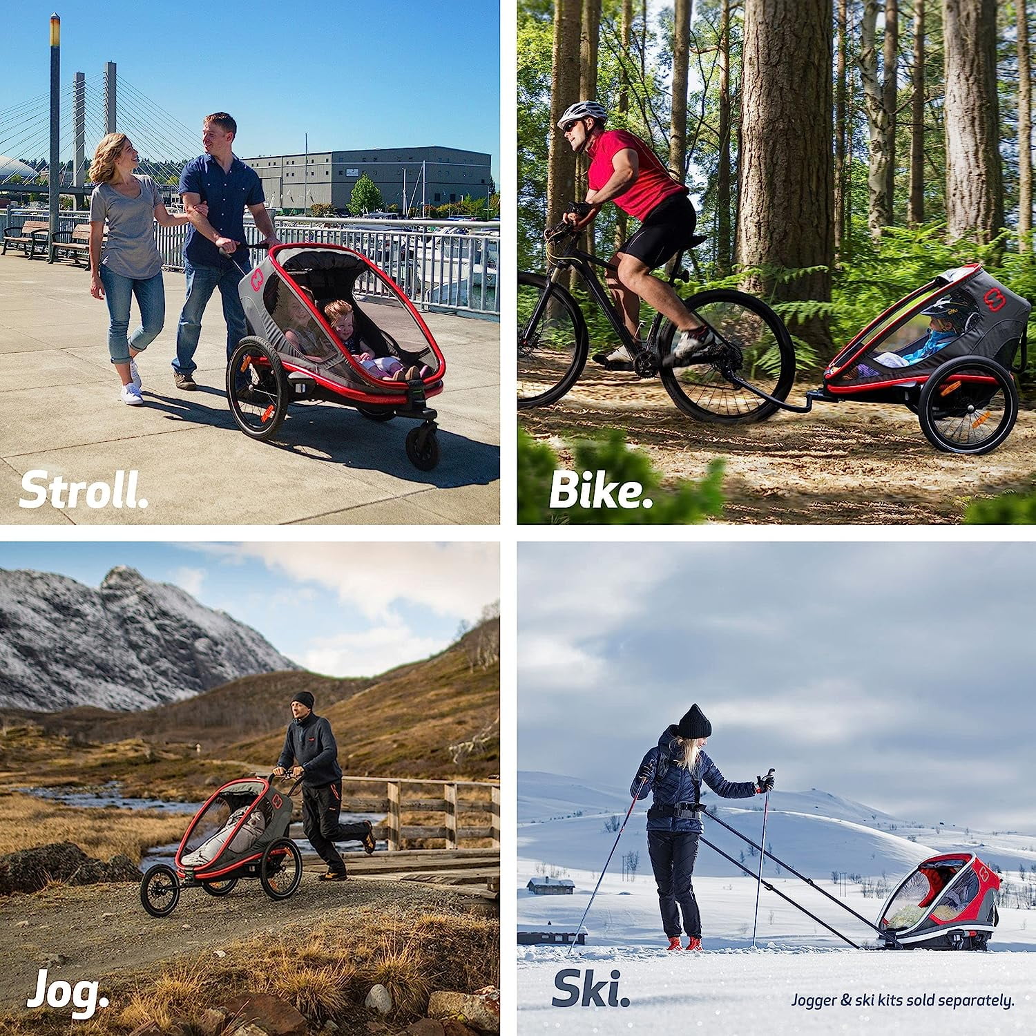 Ultimate Multi-Sport Bike Trailer + Stroller - Outback 1-Seater with All-Terrain Suspension ...