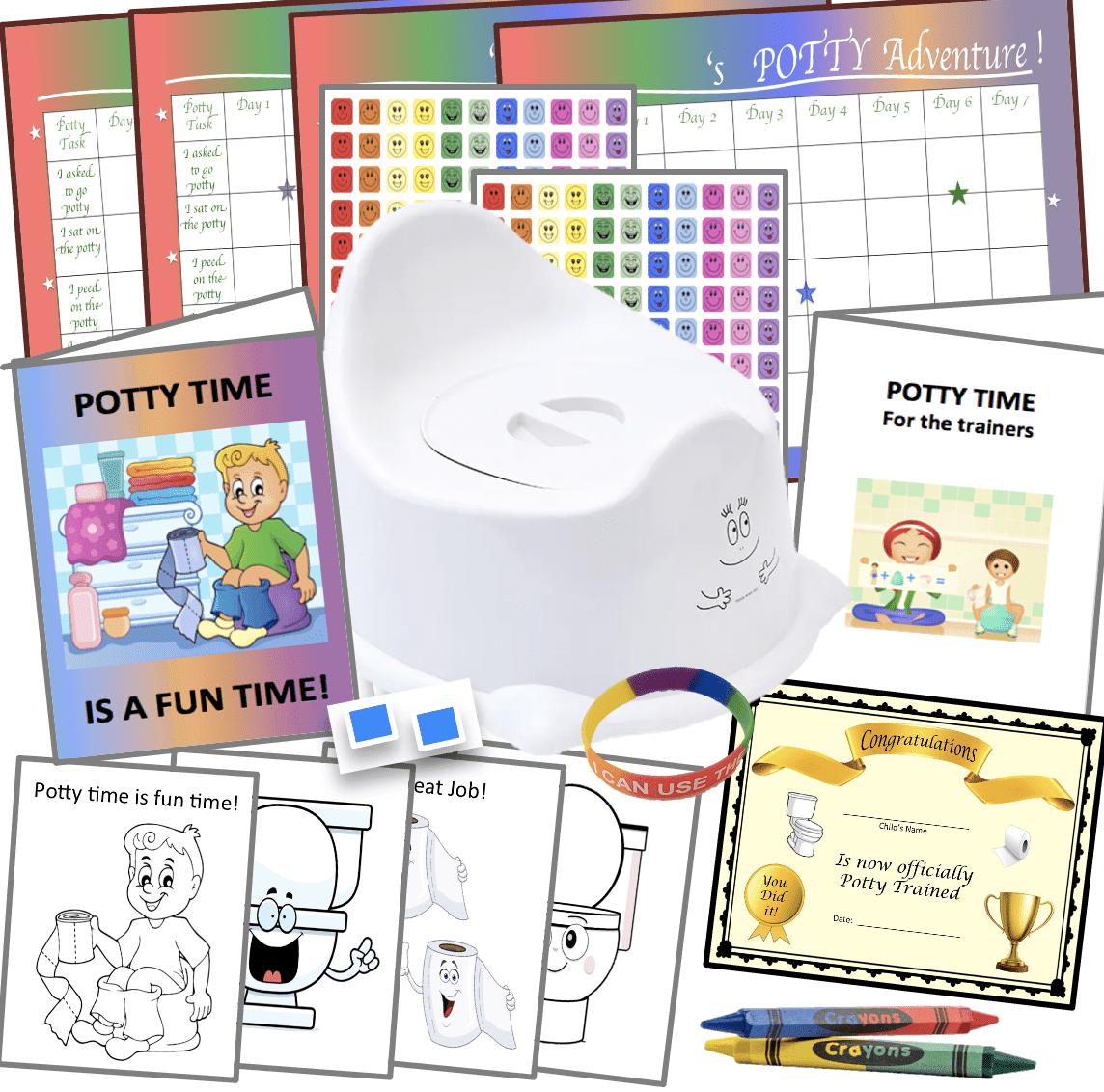 Ultimate Potty Training Kit-White Potty Seat with lid (6wks) 325 Pieces ...