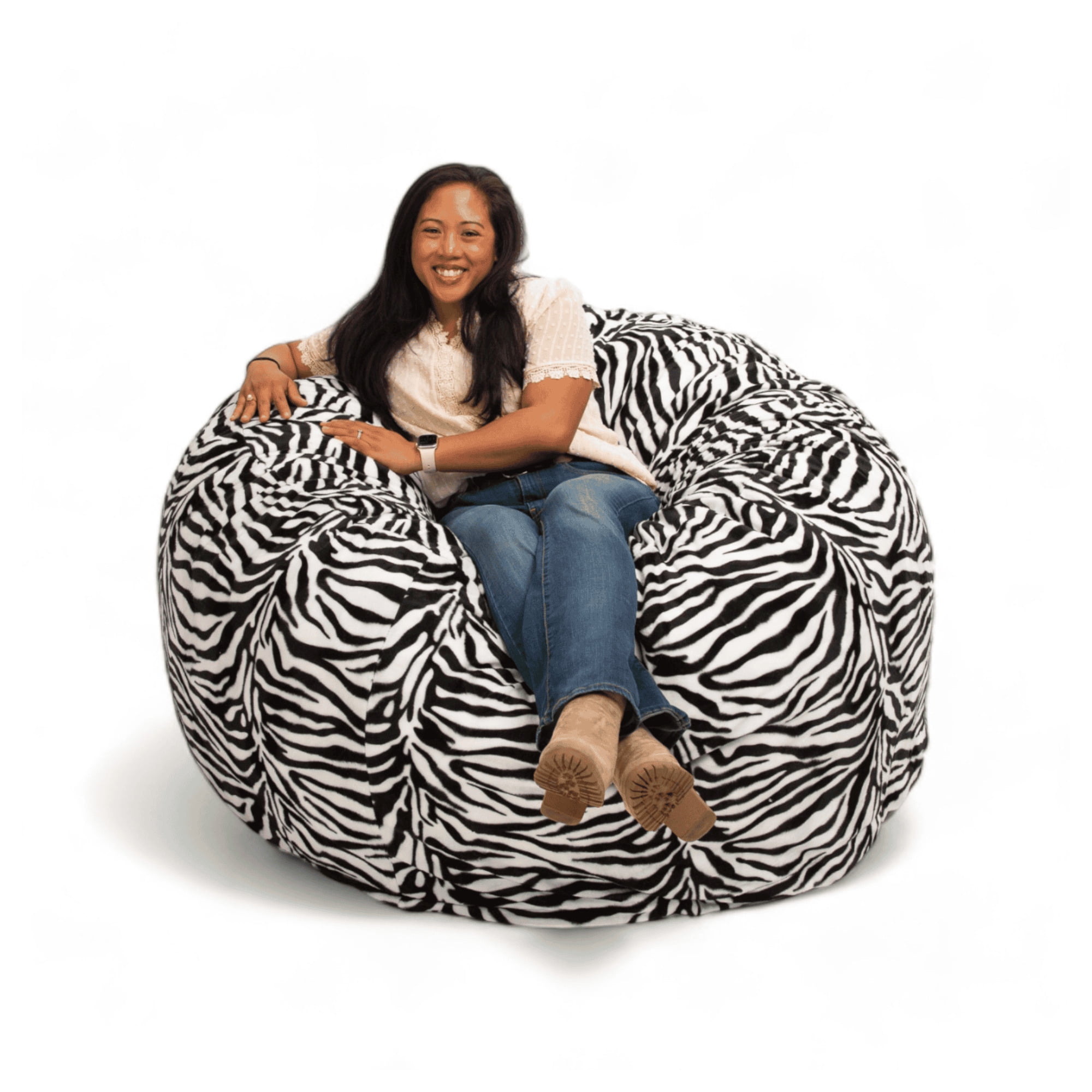 Ultimate Sack 5000: Huge Round Bean Bag for Teens, 5 ft. Zebra Faux Fur ...