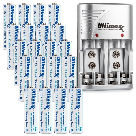Ultimaxx 20x Rechargeable AA Batteries with Charger - Walmart.com