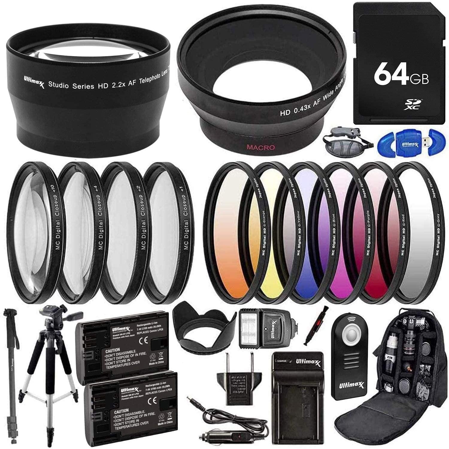 Ultimaxx 58MM Accessory Kit for Canon EOS 70D, 80D, 90D, 5DS, 5DSR, 6D ...