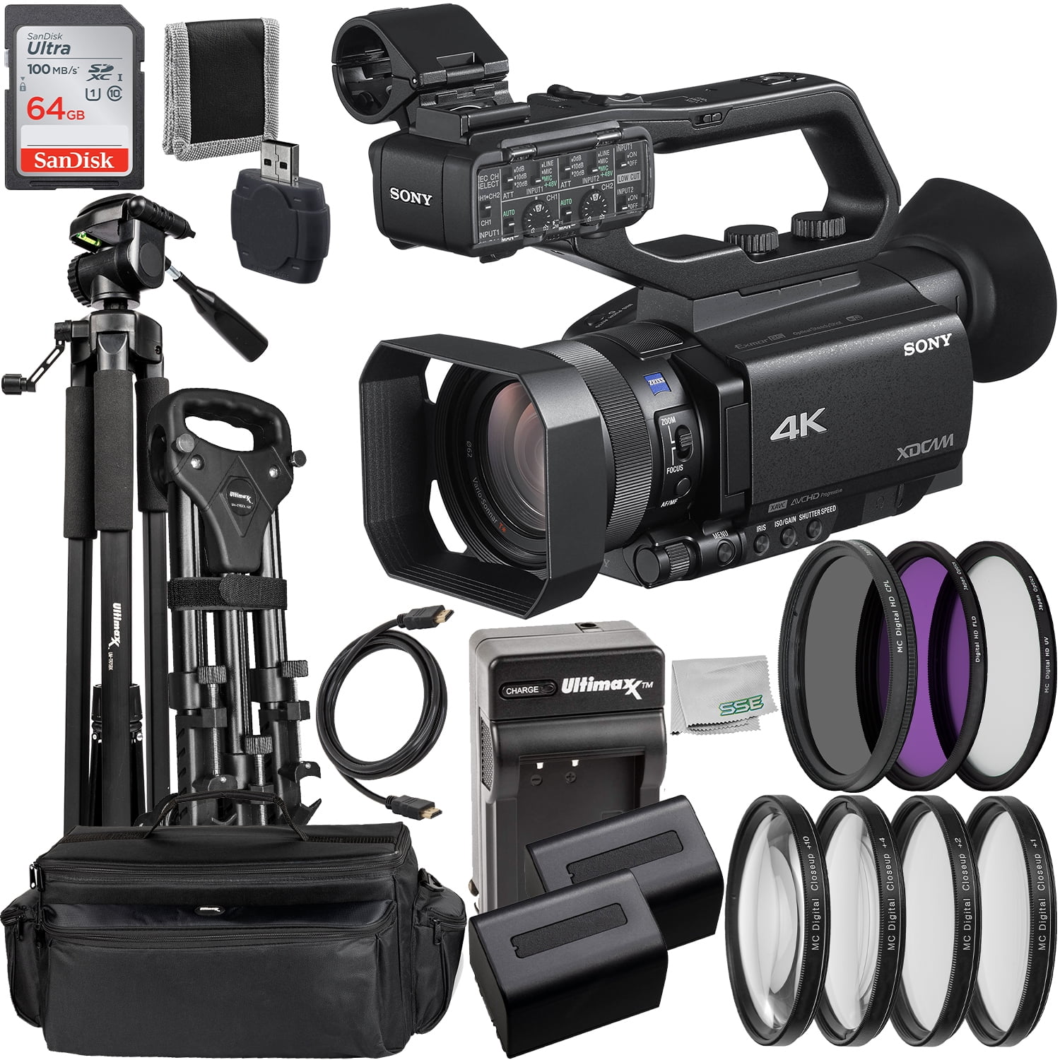 Ultimaxx Deluxe Sony PXW-Z90V 4K Bundle - Includes: 2x Replacement Batteries, Lightweight 75 ...