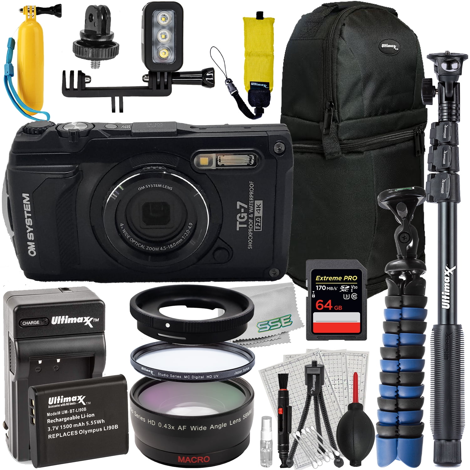 Ultimaxx Deluxe Digital Camera Bundle with 64GB Memory Card, TG-7 Video ...