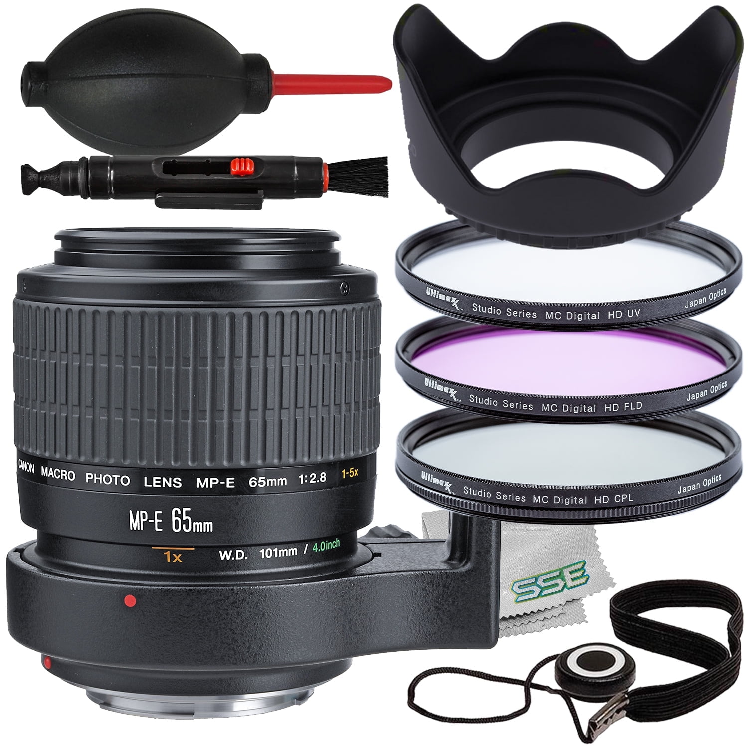 Ultimaxx Canon MP-E 65mm f/2.8 Macro Lens Bundle - Protective Filter Kit (UV, CPL, FLD), Tulip ...