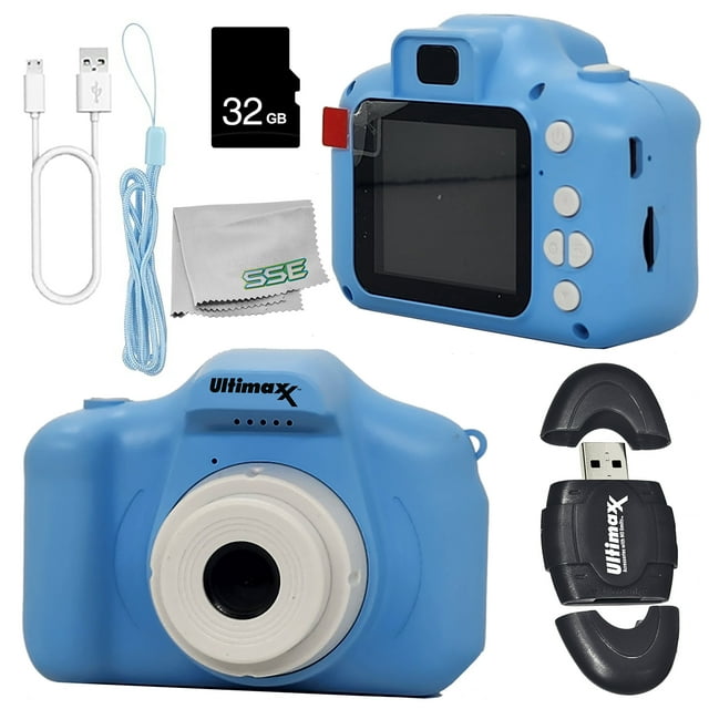 Ultimaxx Essential Kid’s Digital Camera Bundle (Blue) - Includes: 32GB ...