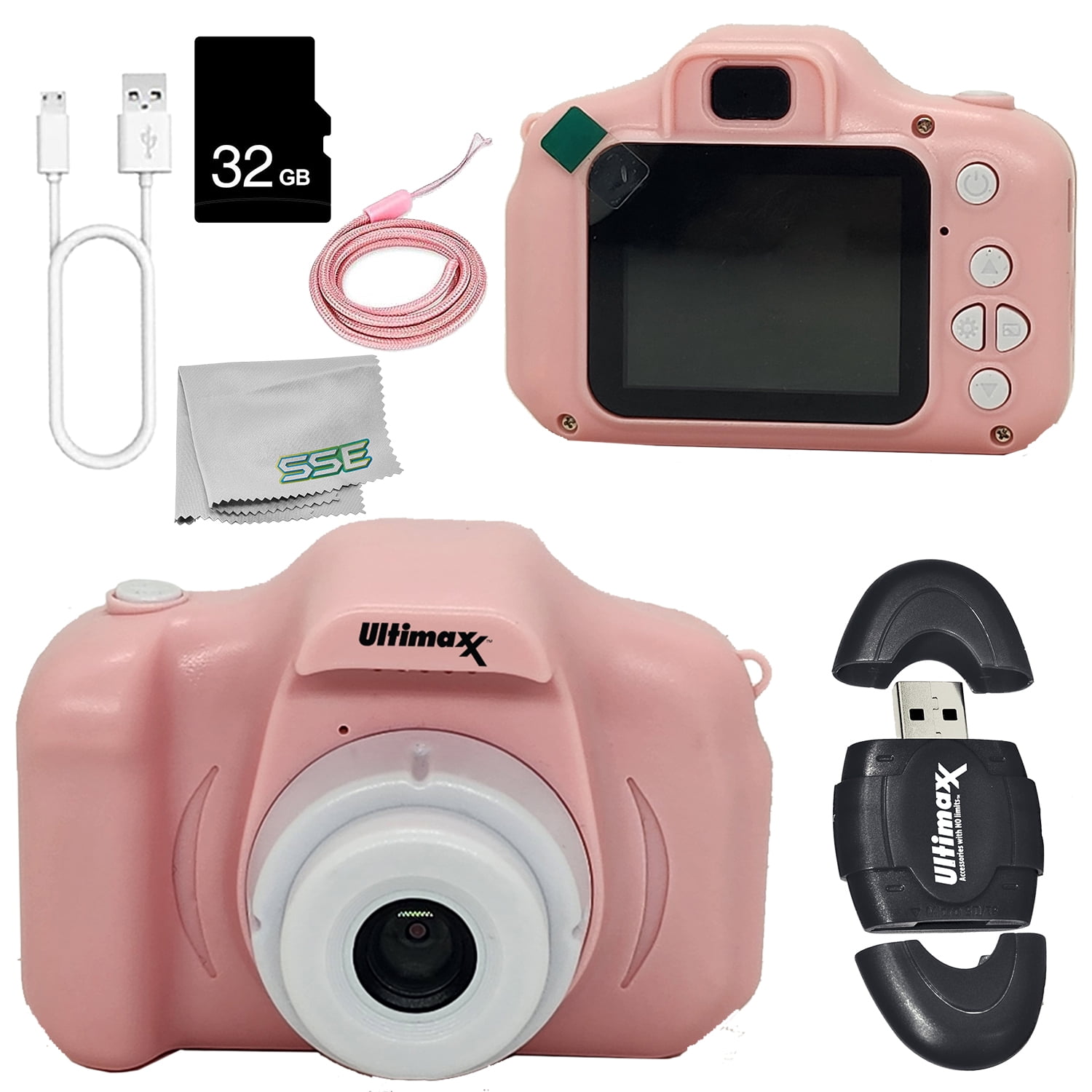 Ultimaxx Kidâ€™s Digital Camera Bundle Pink, 32GB microSD Card, Selfie ...