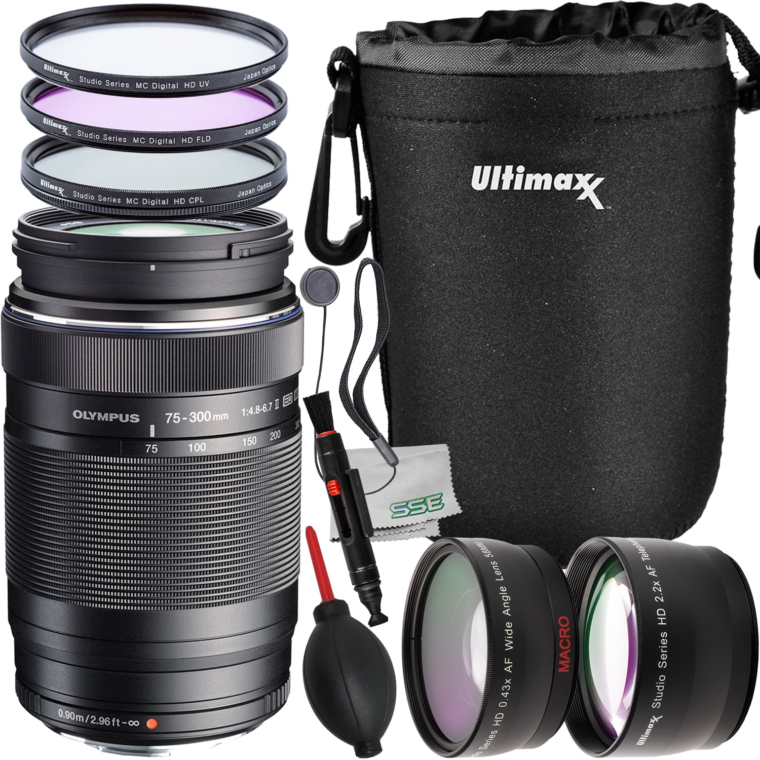 Ultimaxx Olympus 75-300mm II Lens Bundle: Cap, Pouch, Wide-Angle ...