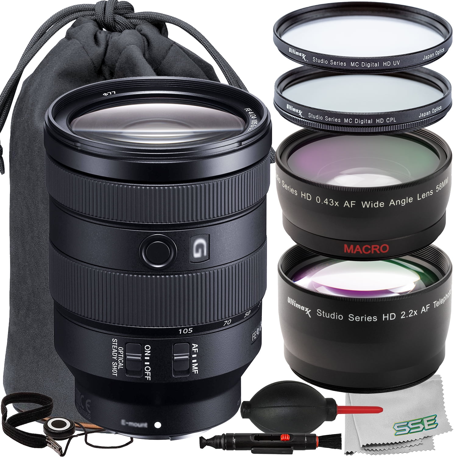 Ultimaxx Essential Sony FE 24-105mm f/4 G OSS Lens Bundle - Includes: 0.43x Wide-Angle Lens ...