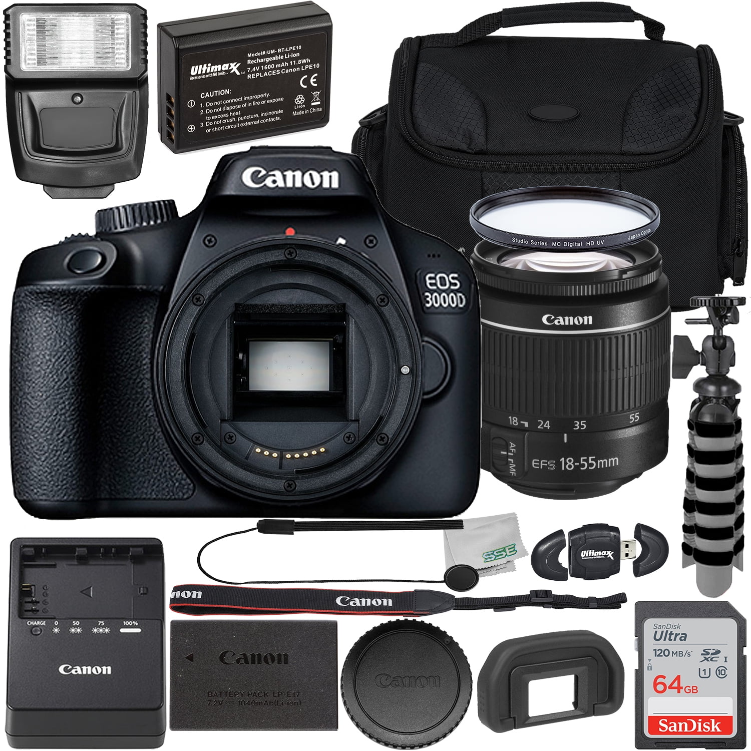 Ultimaxx Starter Canon EOS 3000D DSLR Camera with EF-S 18-55mm f/3.5-5. ...