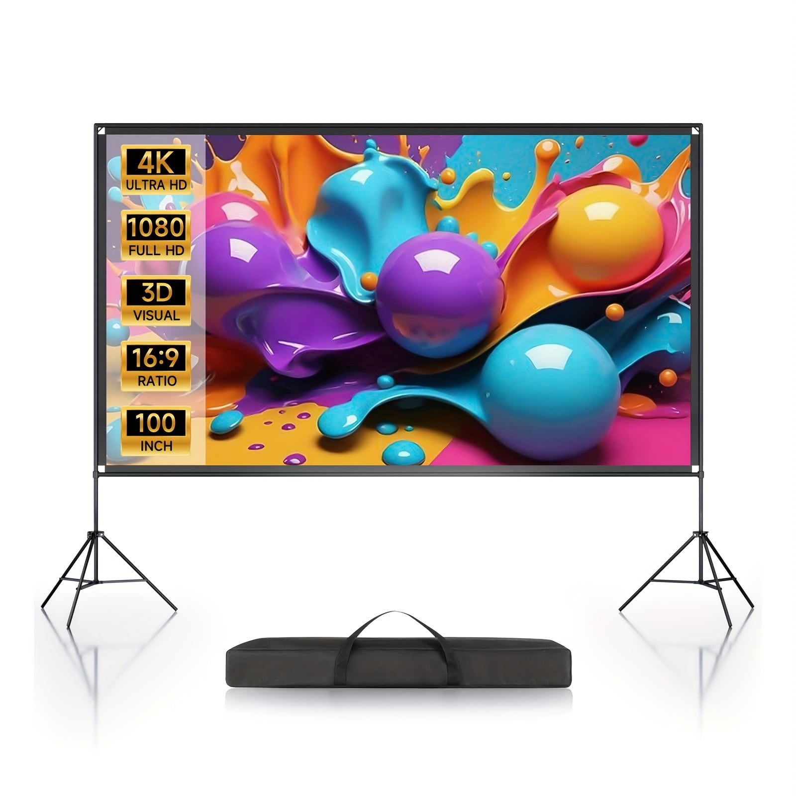 Ultra 4K 120 Inch 16:9 Projector Screen, 1.5 Gain HD Foldable Portable ...