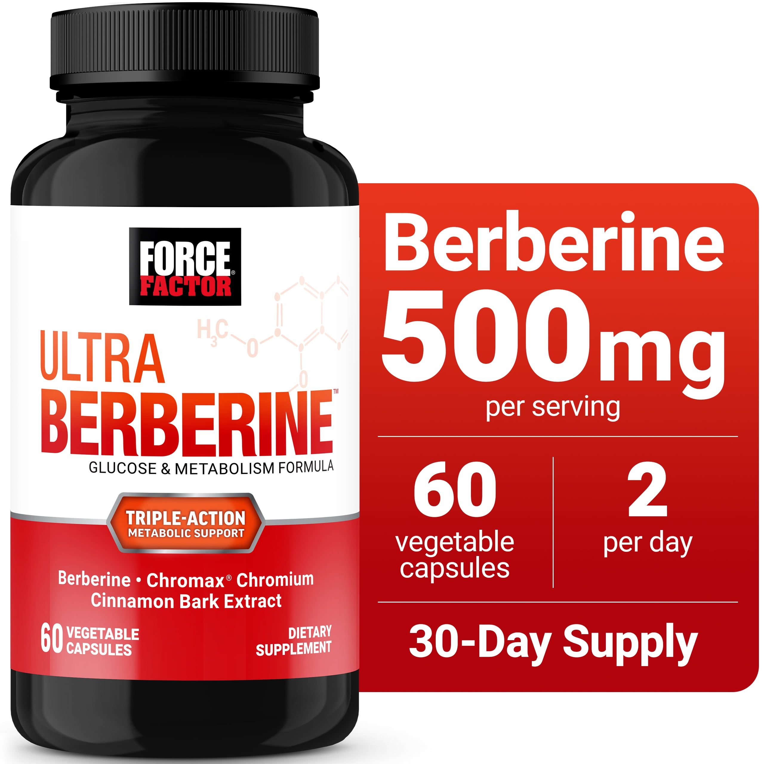 Force Factor Ultra Berberine 500mg Berberine HCl Supports Glucose Metabolism 60 Vegetable ...