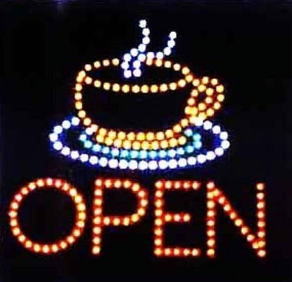 Ultra Bright Java Cafe Coffee Tea Cup LED Open Sign Super Size 19" X19 with Animation montion ...