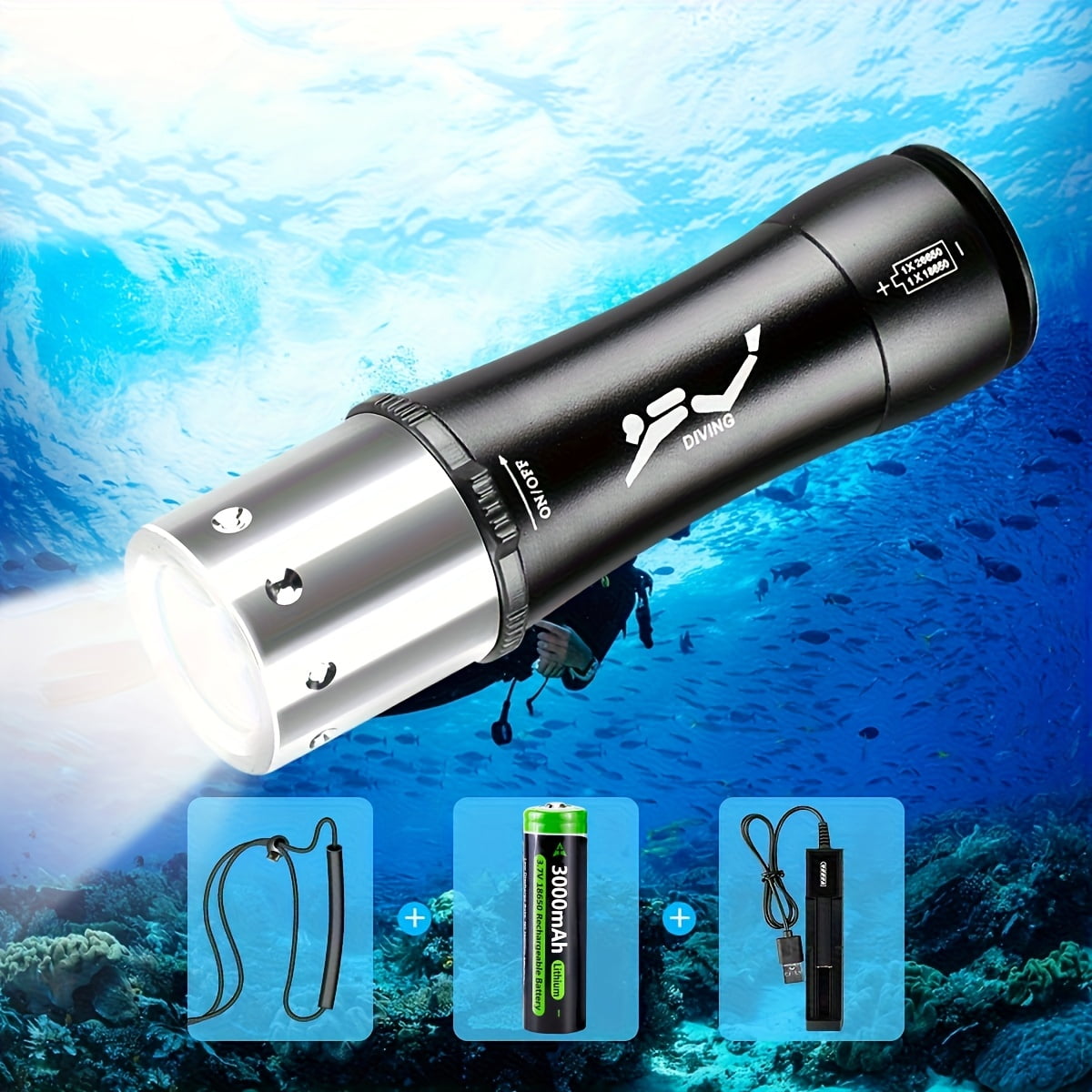 Ultra-Bright L2 LED Scuba Diving Flashlight – 3Modes 262ft Underwater ...