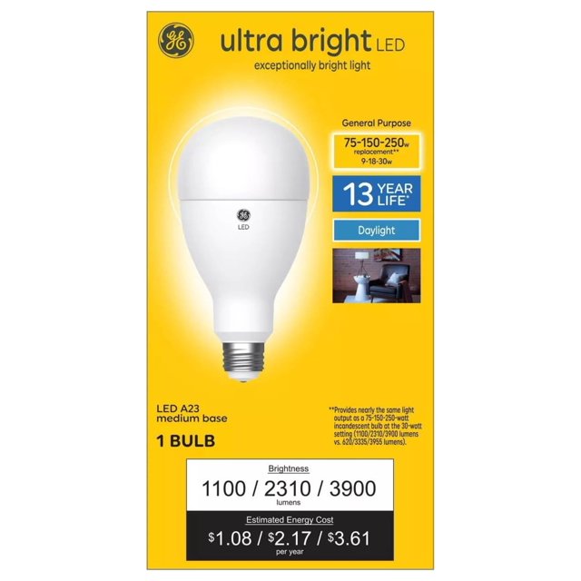 Ultra Bright LED 3-Way Light Bulb, 75/150/250 watt Equivalent, Daylight ...