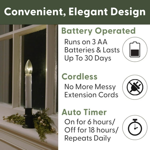 Ultra-Bright LED Window Candles with Timer, Battery Operated, Slim-Line ...