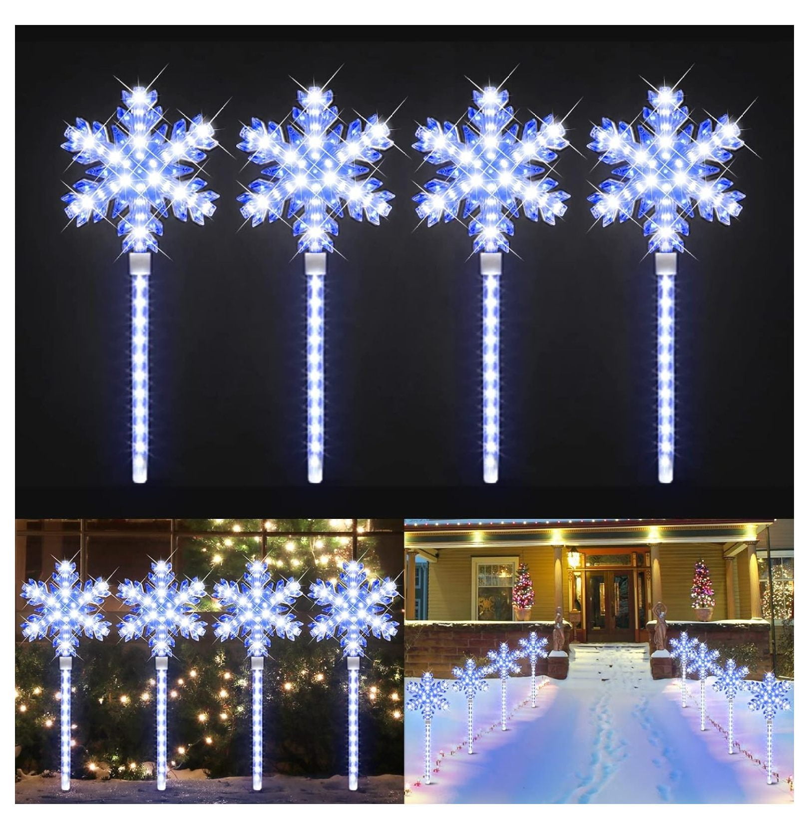 Ultra-Bright Shooting 17" 568 LED Snowflake Lawn Stake Light 4 Stakes ...