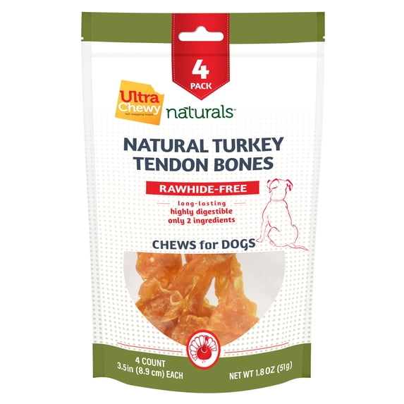 Ultra Chewy 3.5" Natural Turkey Tendon Bone Chews for Dogs 4pk ...