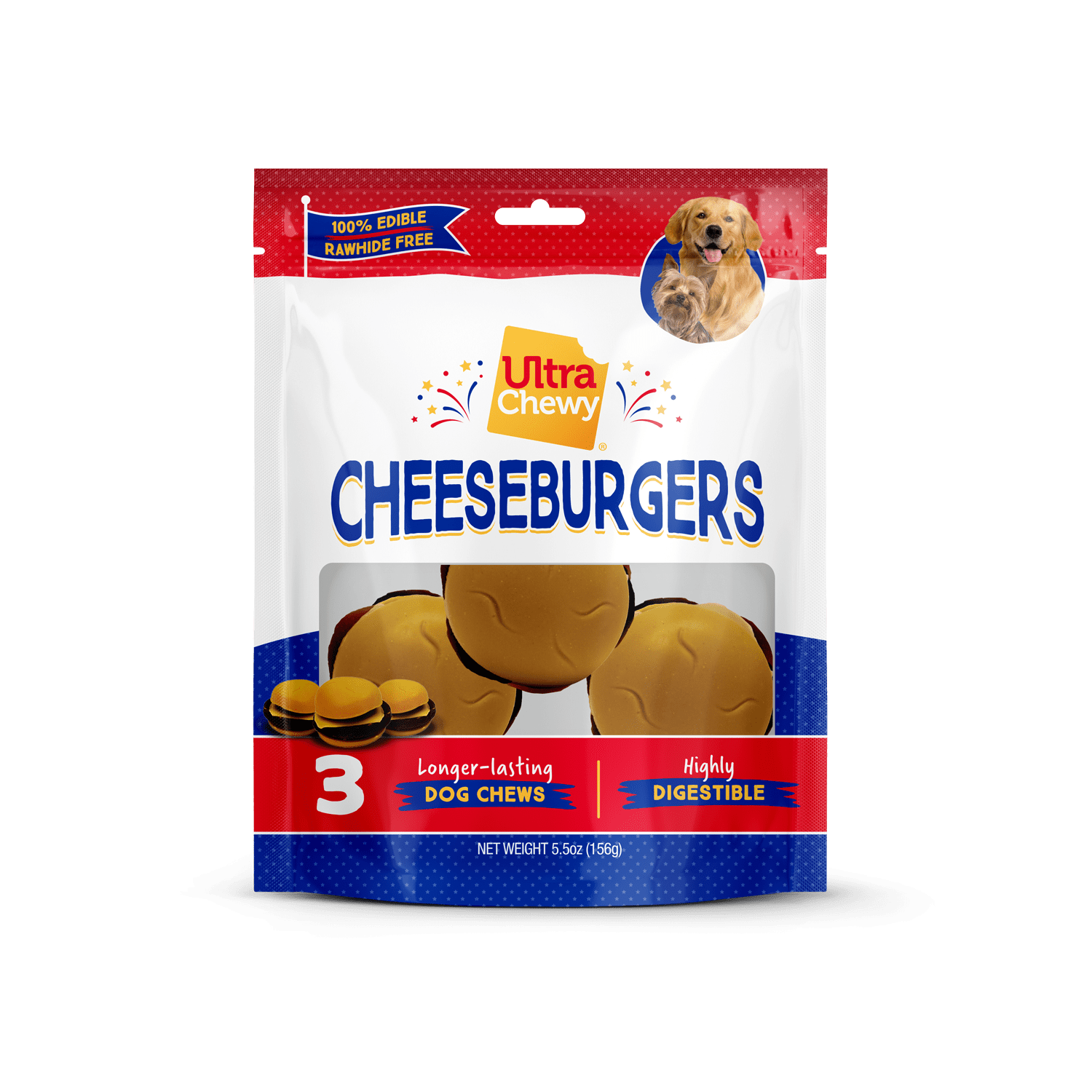 Ultra Chewy Cheeseburger Dog Treats, Made with Real Chicken, Long ...