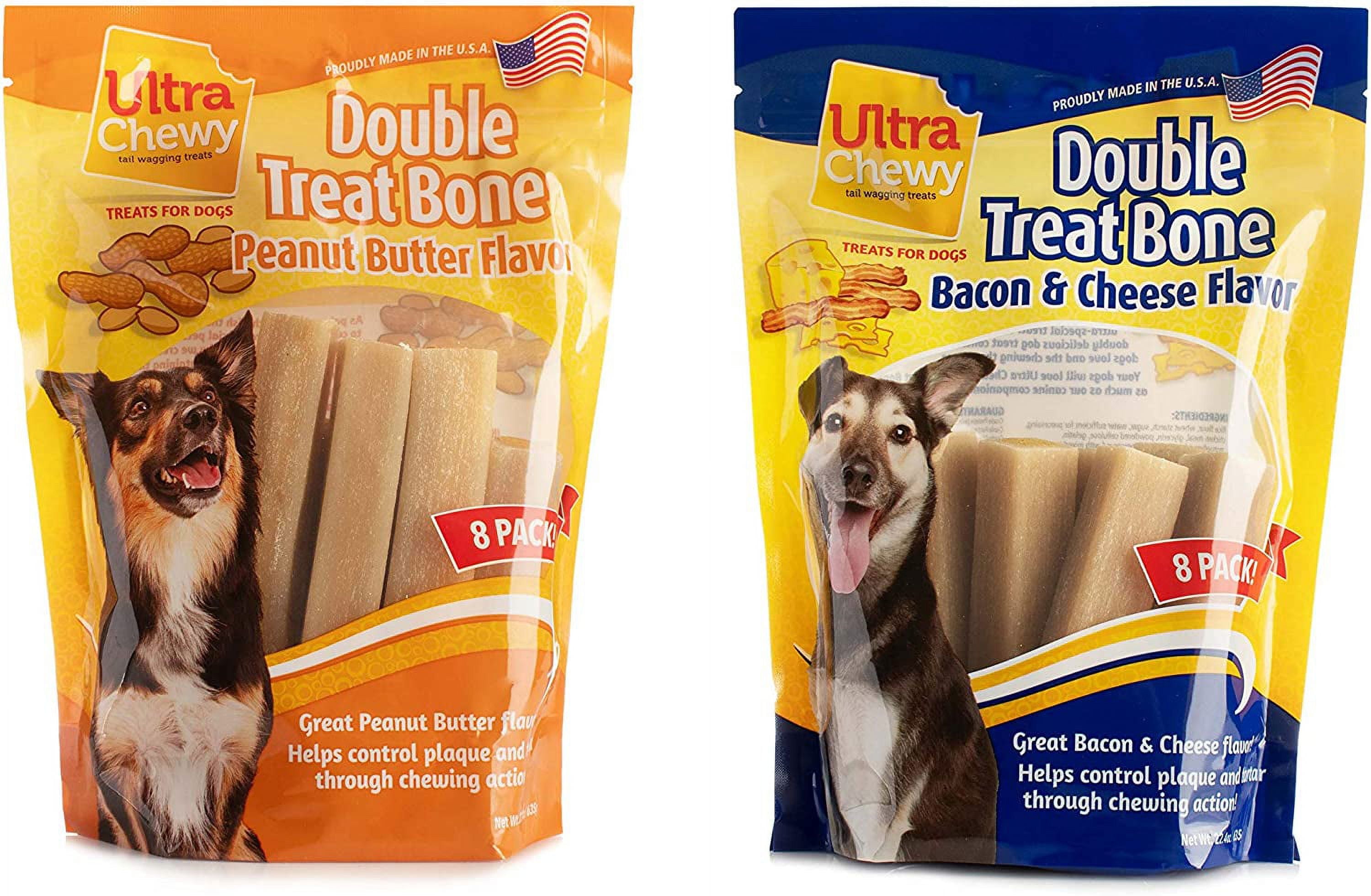 Ultra Chewy Double Treat Bones Dog Treats, Peanut Butter and Bacon ...