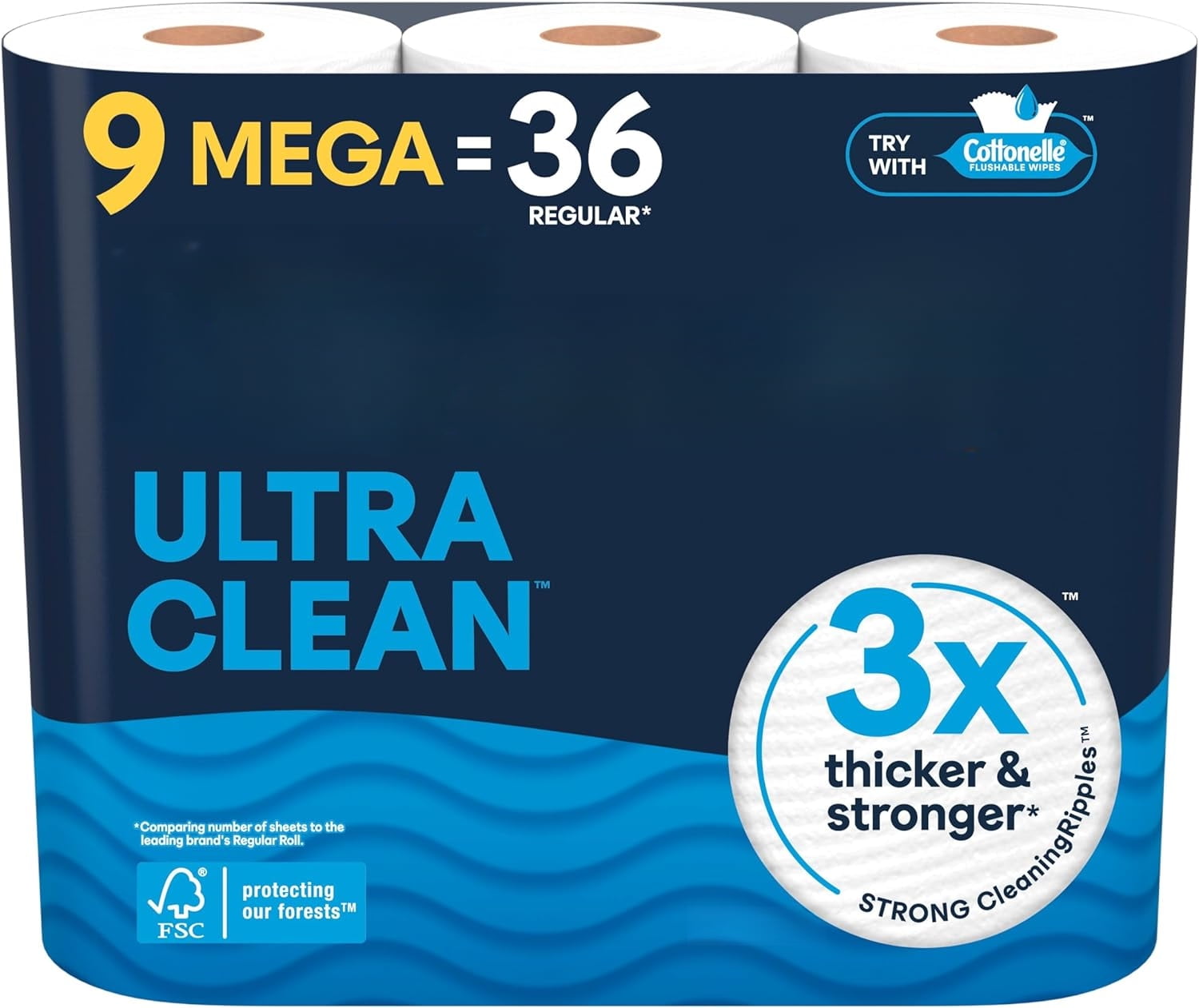 Ultra Clean Toilet Paper, 9 Mega Rolls = 36 Regular Rolls, Packaging ...