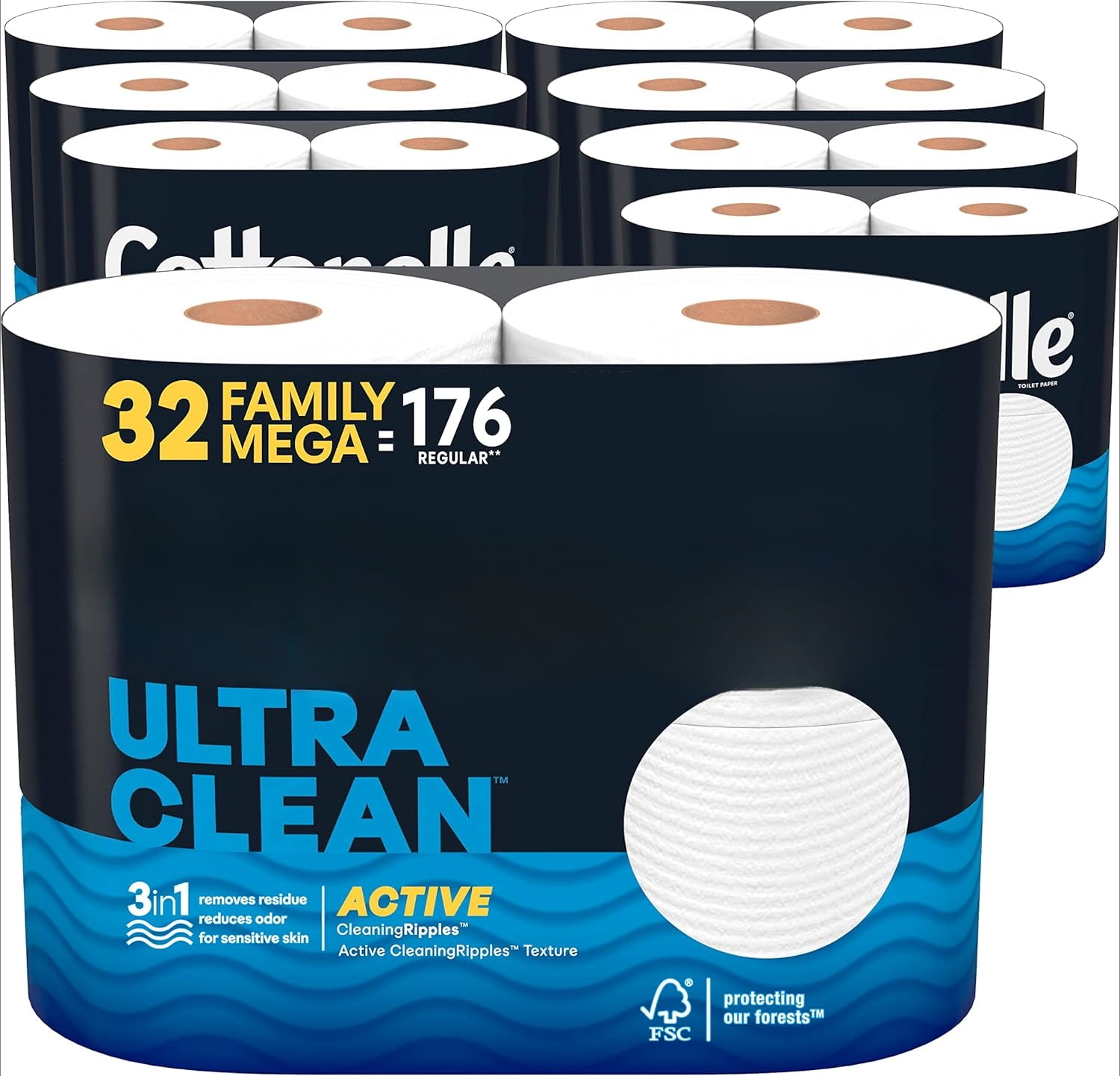 Ultra Clean Toilet Paper with Active CleaningRipples Texture, Strong Bath Tissue - Walmart.com