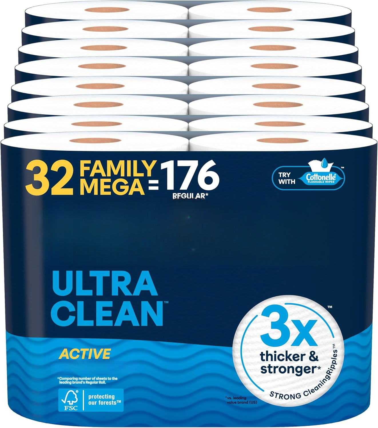 Ultra Clean Toilet Paper with Active CleaningRipples Texture, Strong ...