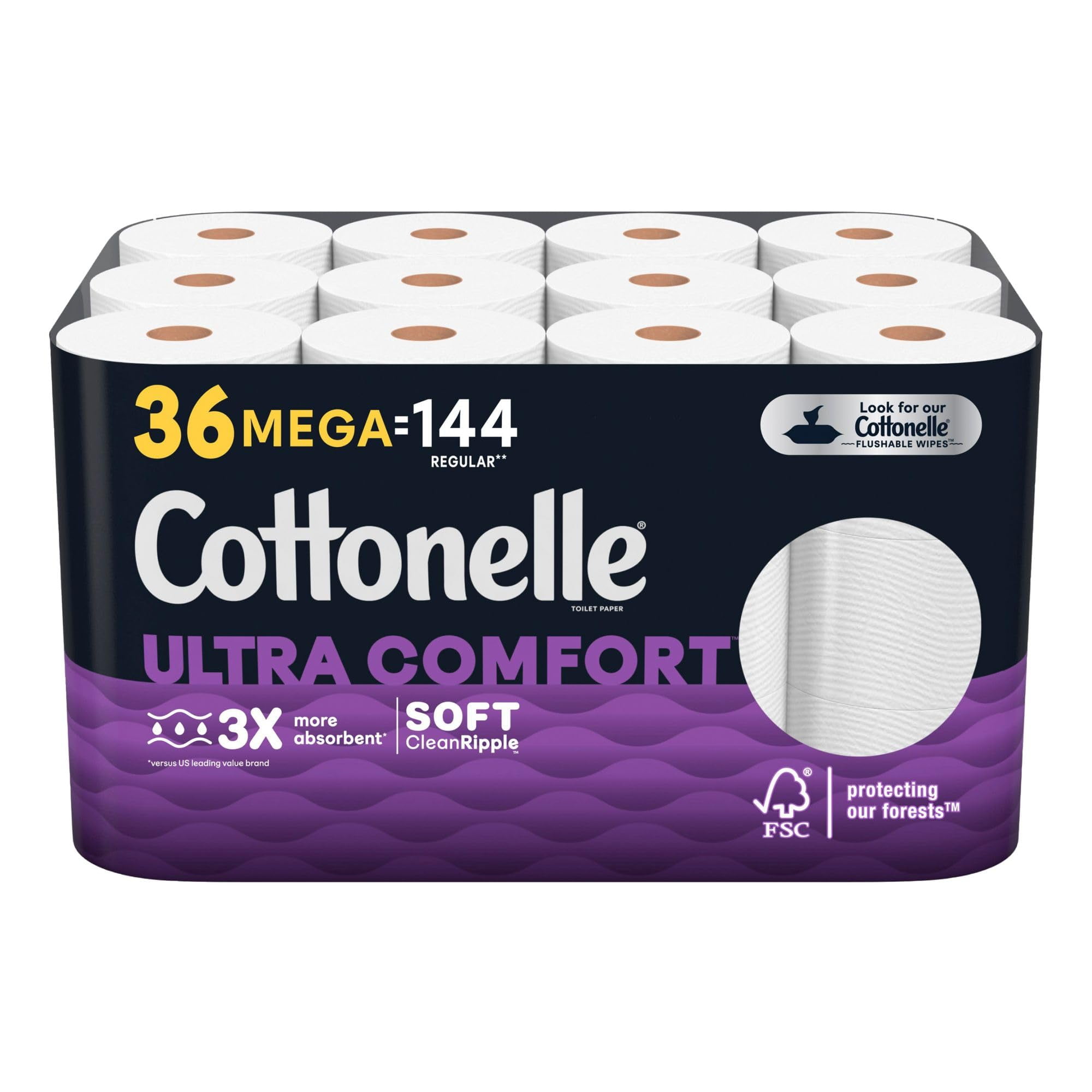 Ultra ComfortCare Luxury Toilet Paper, 36 Mega Rolls 268 Sheets per ...
