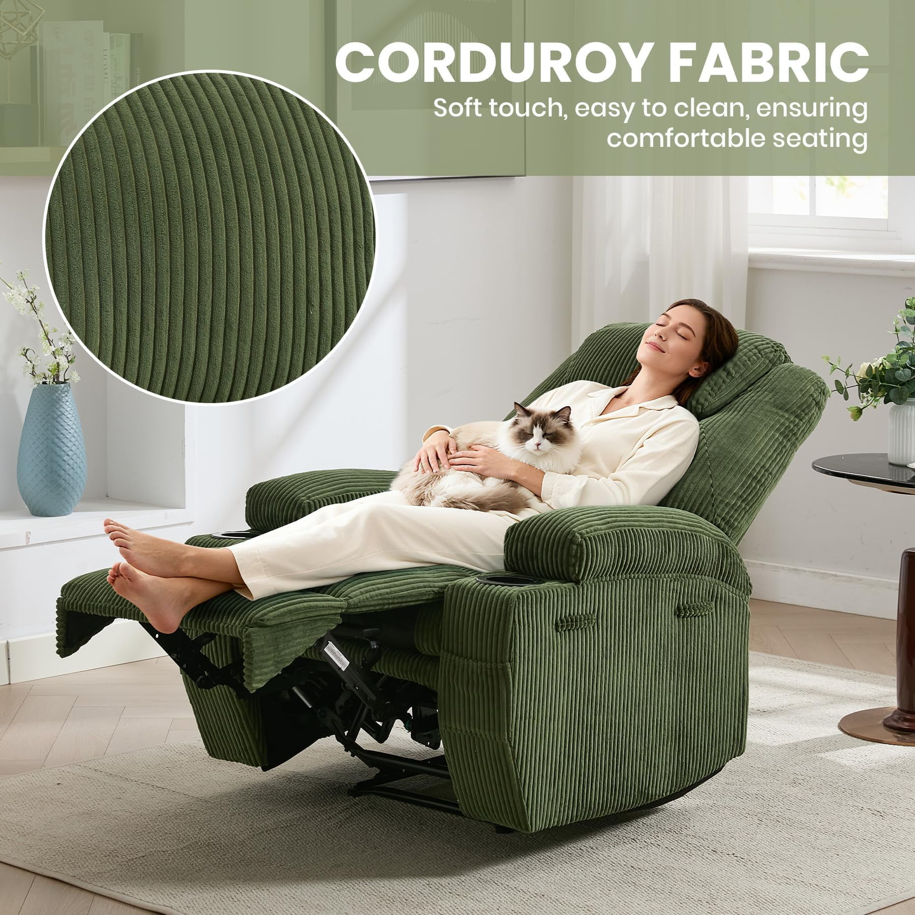 Ultra-Comfortable Corduroy Electric Recliner Chair - 135° Forward ...