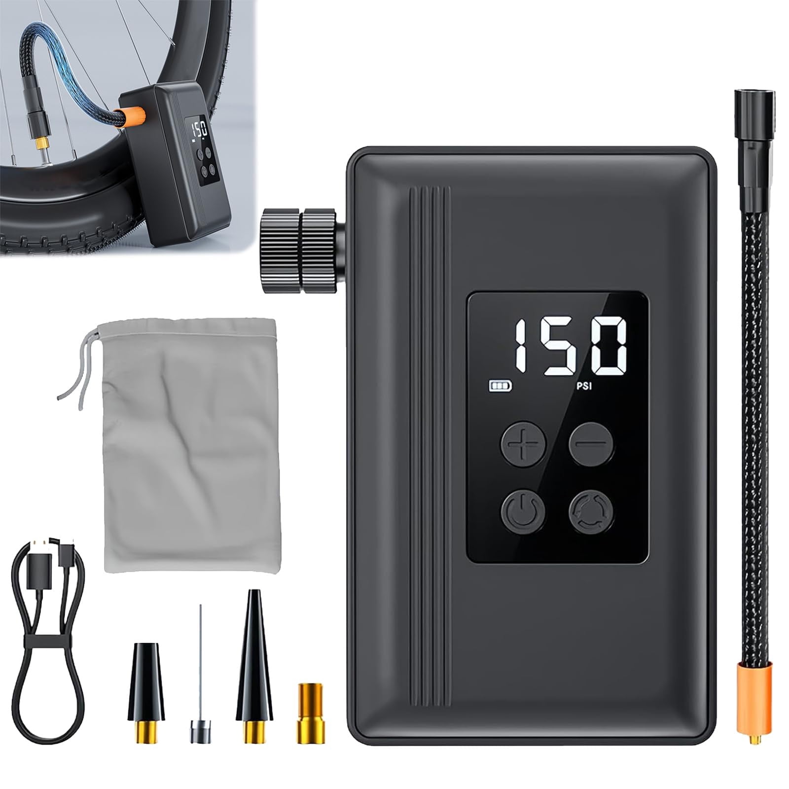 Ultra-Compact Digital Bike Tire Inflator, 80-Second Fast Inflation ...