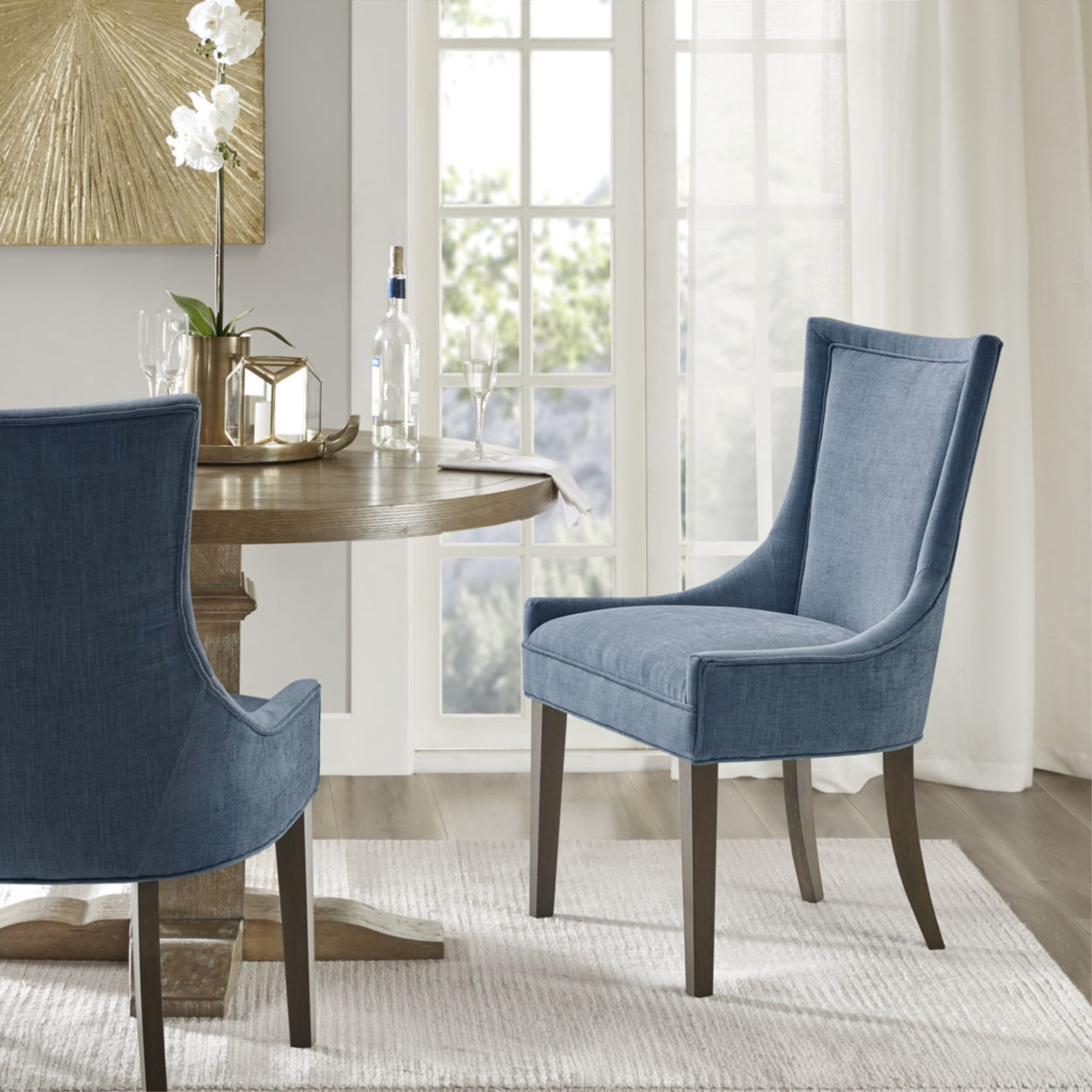 Ultra Dining Side Chair Set of 2 - Blue Upholstered Seats with Solid ...