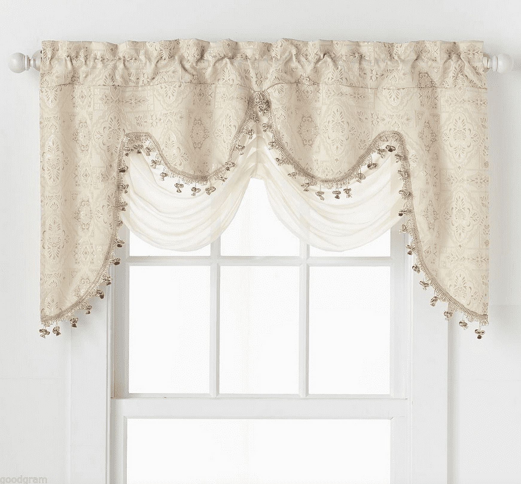 GoodGram Elegant Jacquard Georgette Fringed Valance with Sheer Swag ...