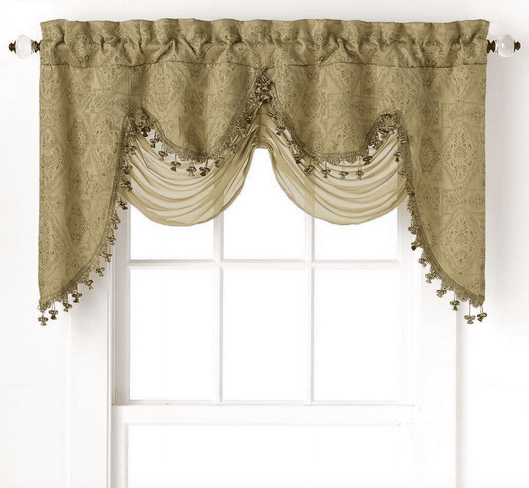 GoodGram Gold Fringed Valance with Attached Sheer Swag - Elegant ...